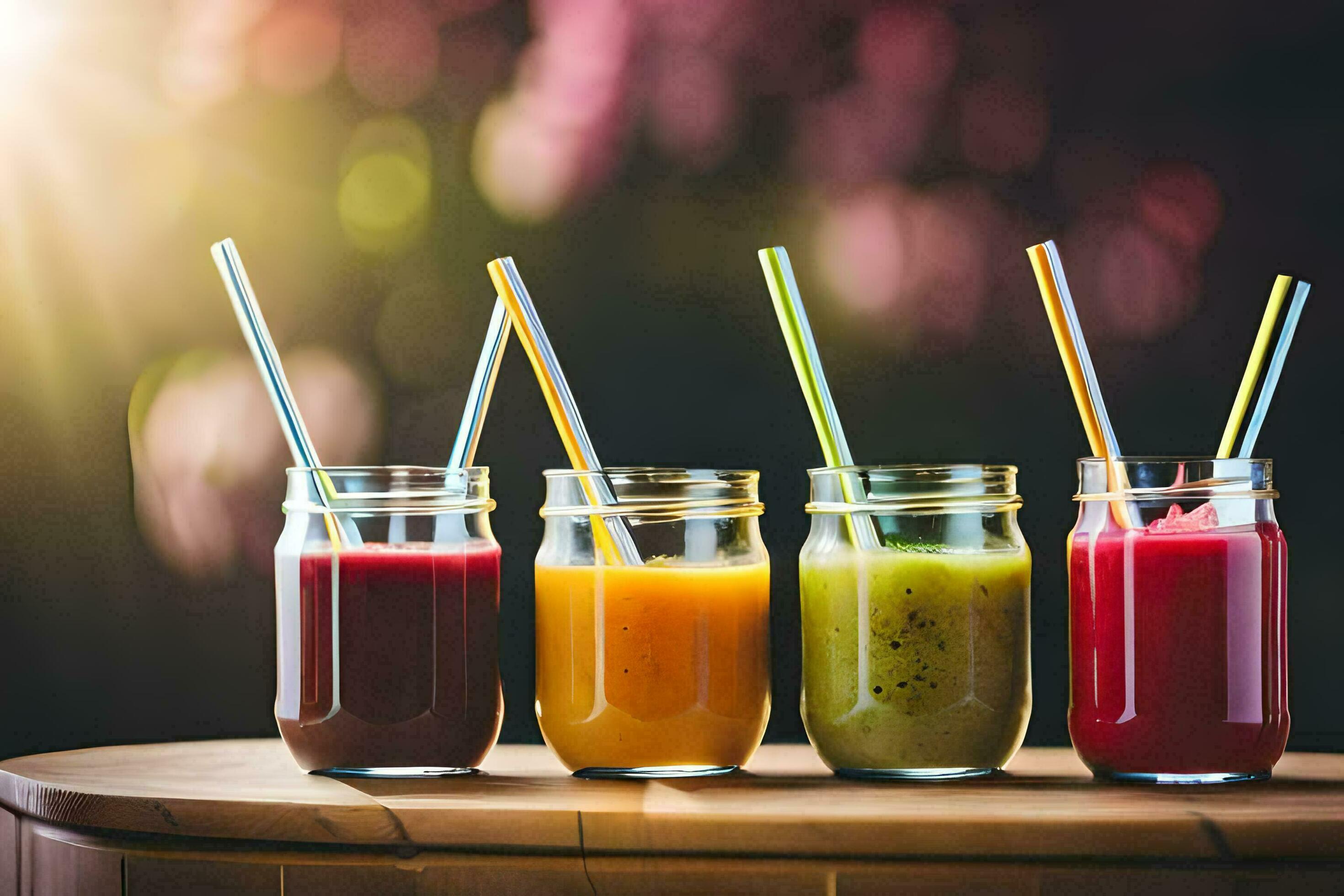 five different types of smoothies in jars. AI-Generated 33904709 Stock Photo at Vecteezy