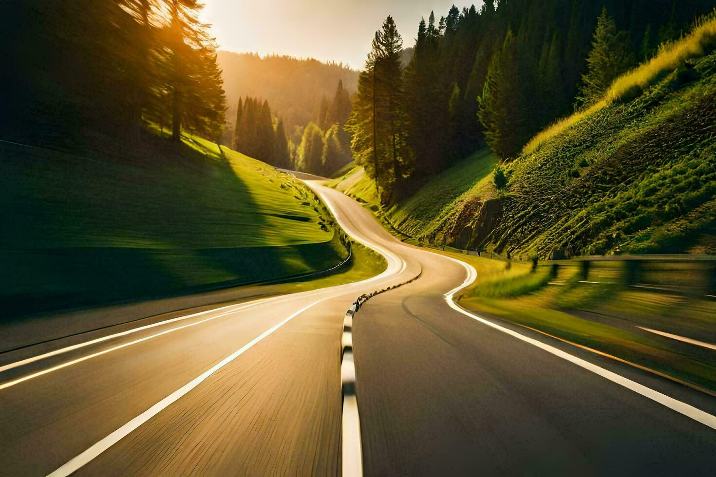 a car driving down a winding road in the mountains. AI-Generated 33904820 Stock Photo at Vecteezy