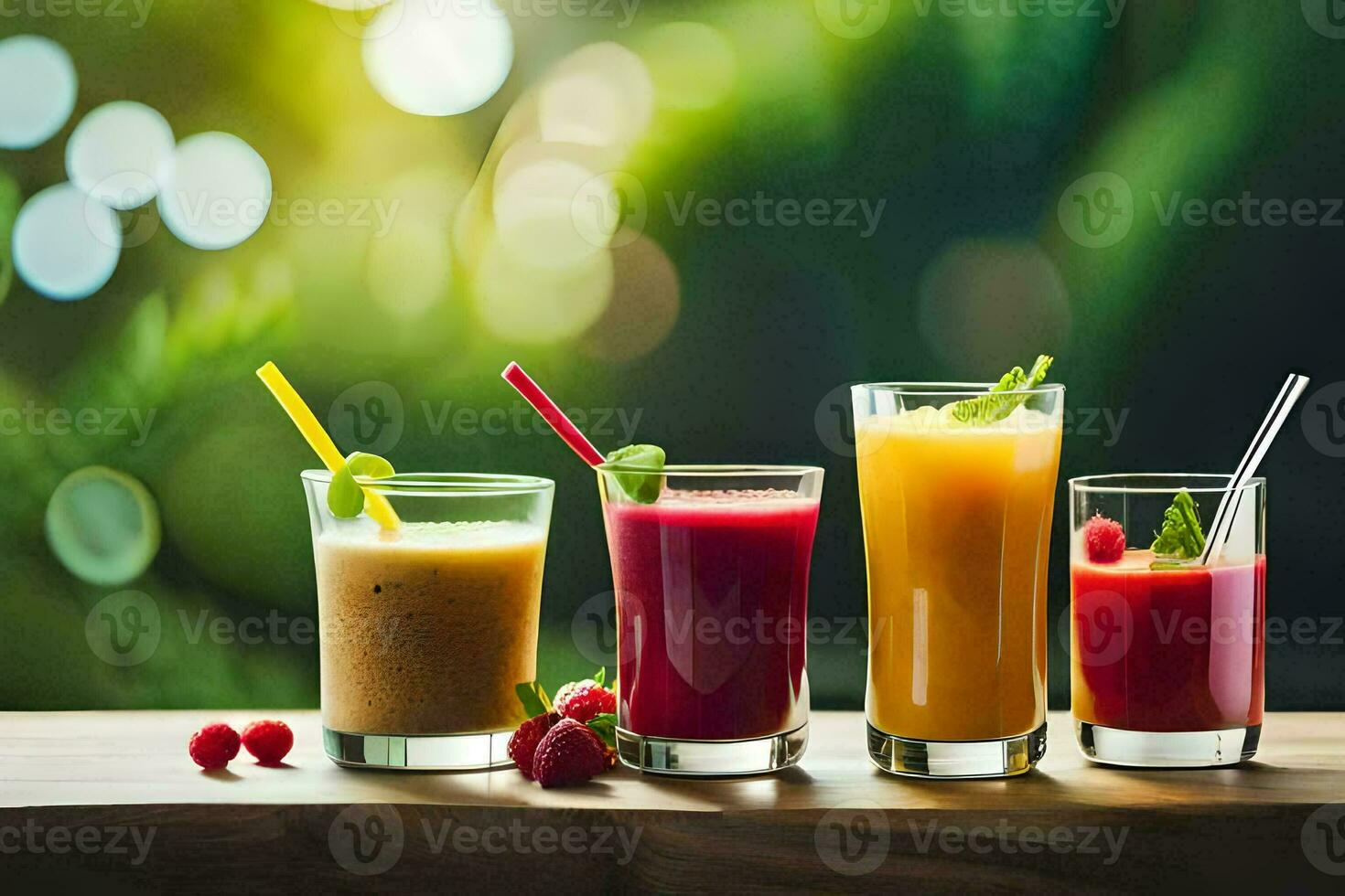 five different types of smoothies in glasses. AI-Generated 33932346 Stock Photo at Vecteezy