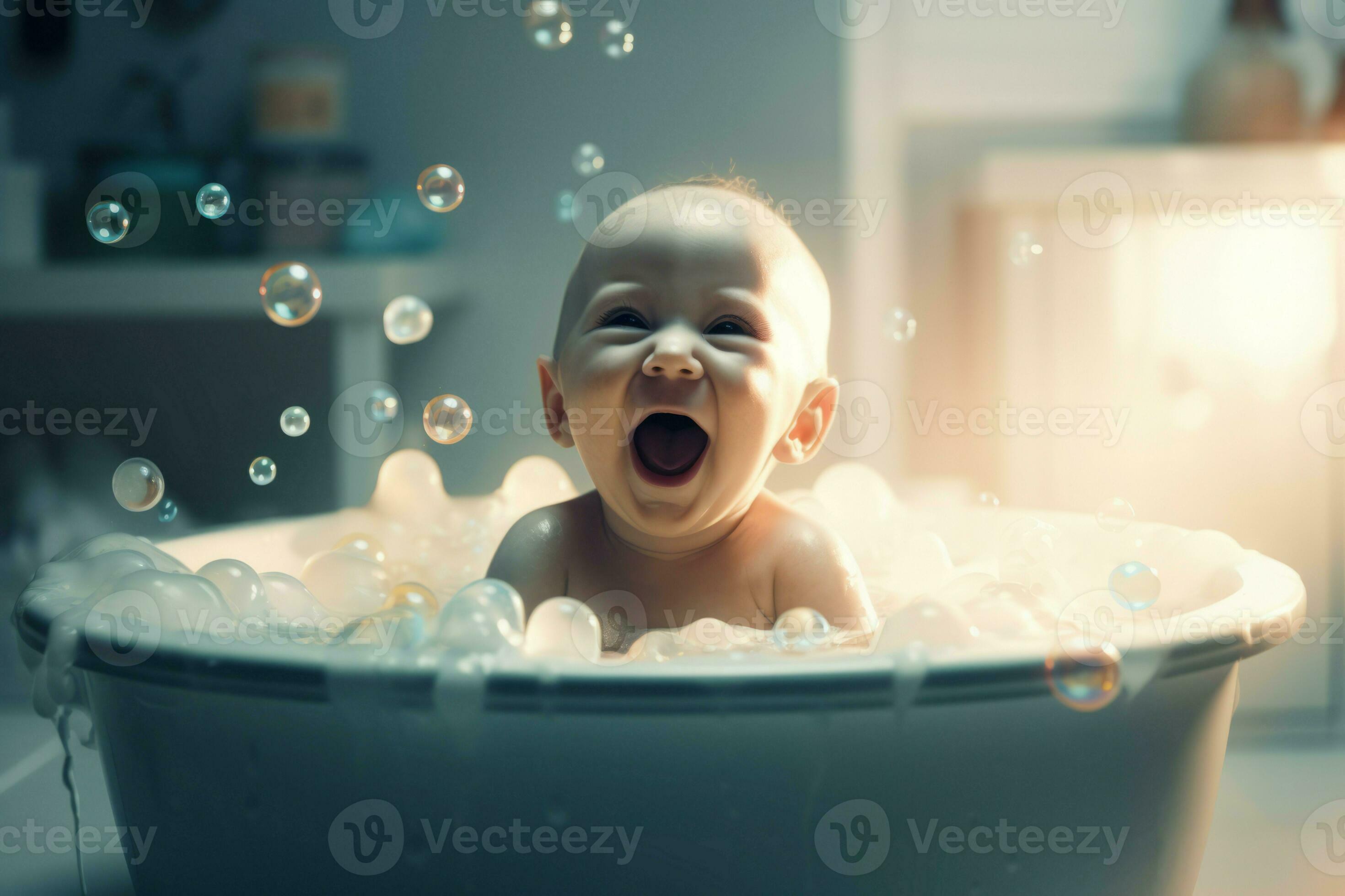 Baby laughs in bath tub. Generate Ai 33945147 Stock Photo at Vecteezy Baby laughs in bath tub. Generate Ai 33945147 Stock Photo at Vecteezy