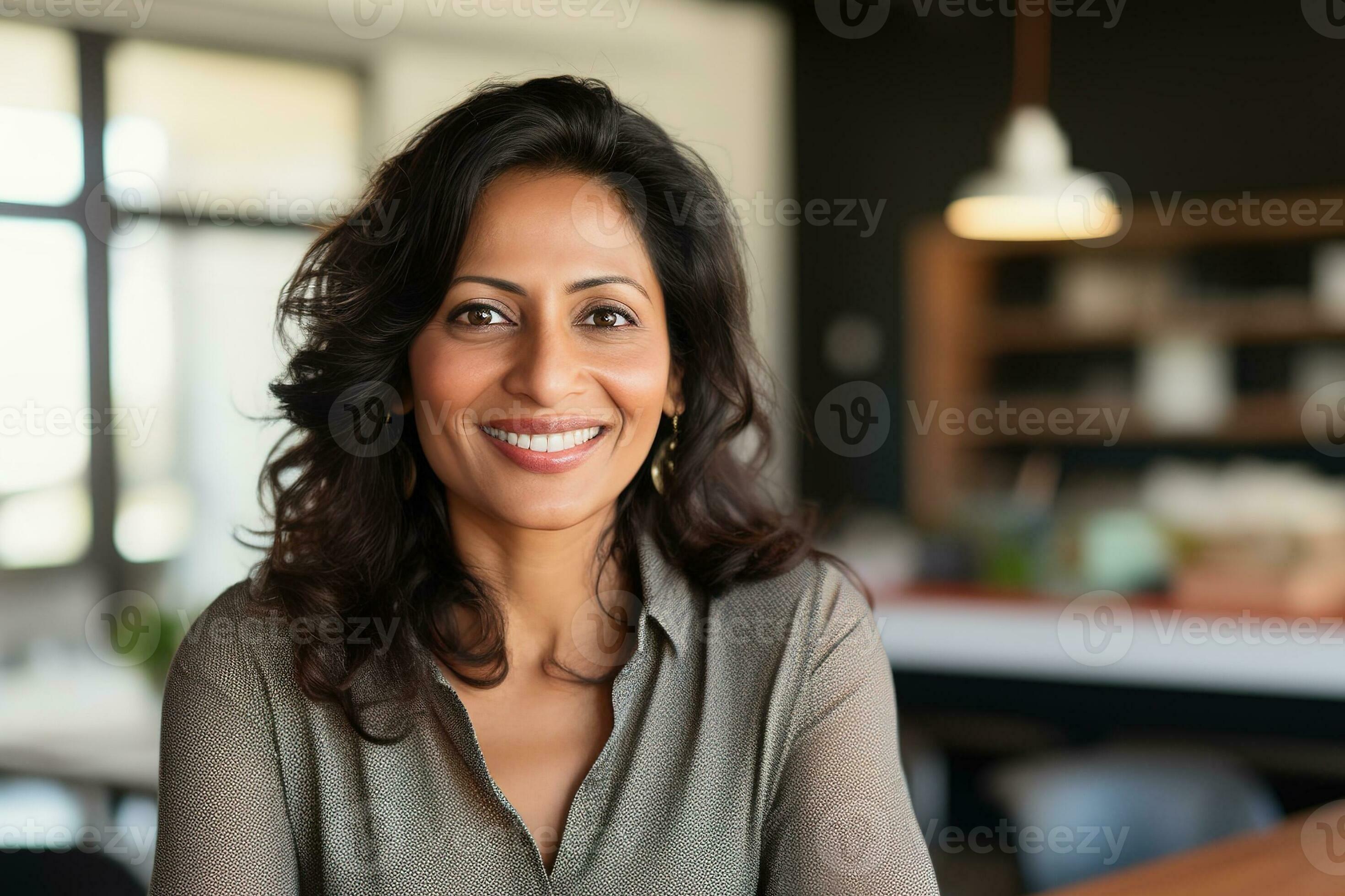 Middle aged Indian woman headshot, closeup indoor portrait AI Generative 33947087 Stock Photo at ...