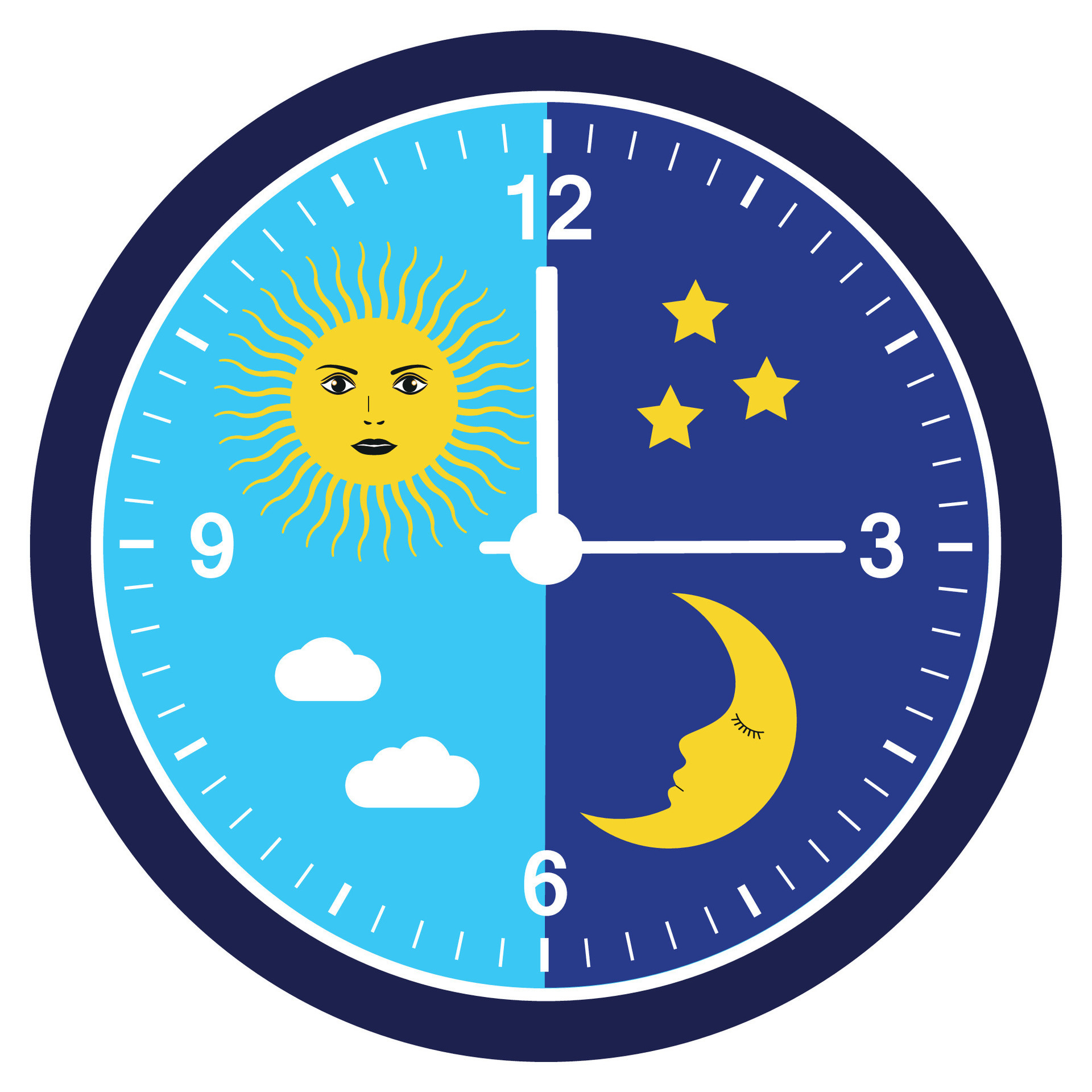 Illustration of a clock with a day and night dial. 33953426 Vector Art at Vecteezy