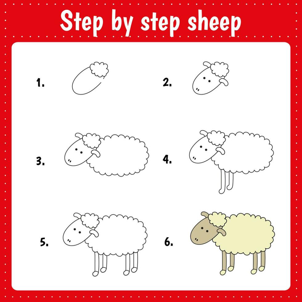 Drawing lesson for children. How draw a sheep. Drawing tutorial. Step ...