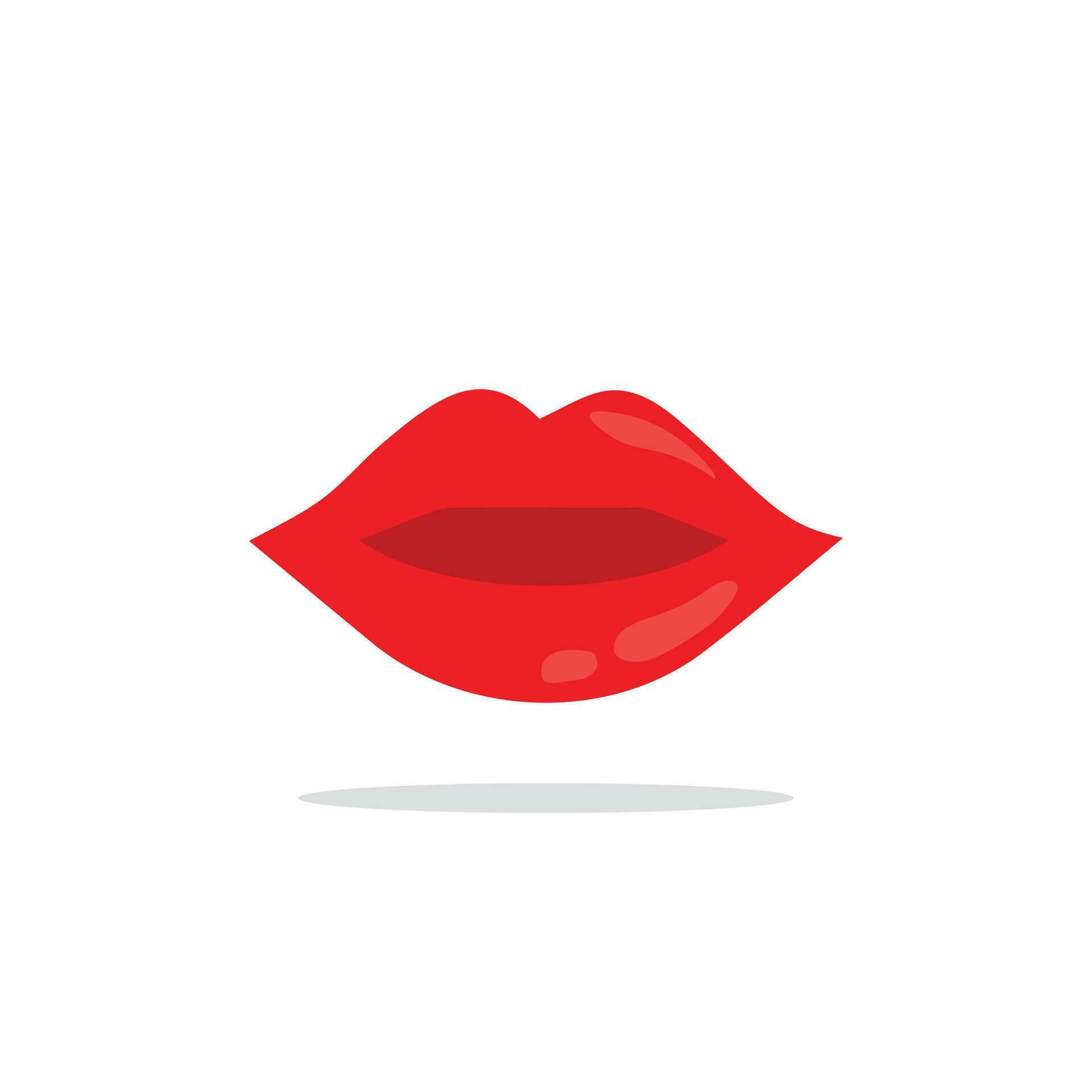 Red Female Lips Collection Woman Lip Expressed Differernt Emotion Set