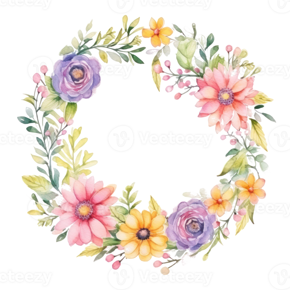 Watercolor Floral Wreath Isolated 34028840 Png