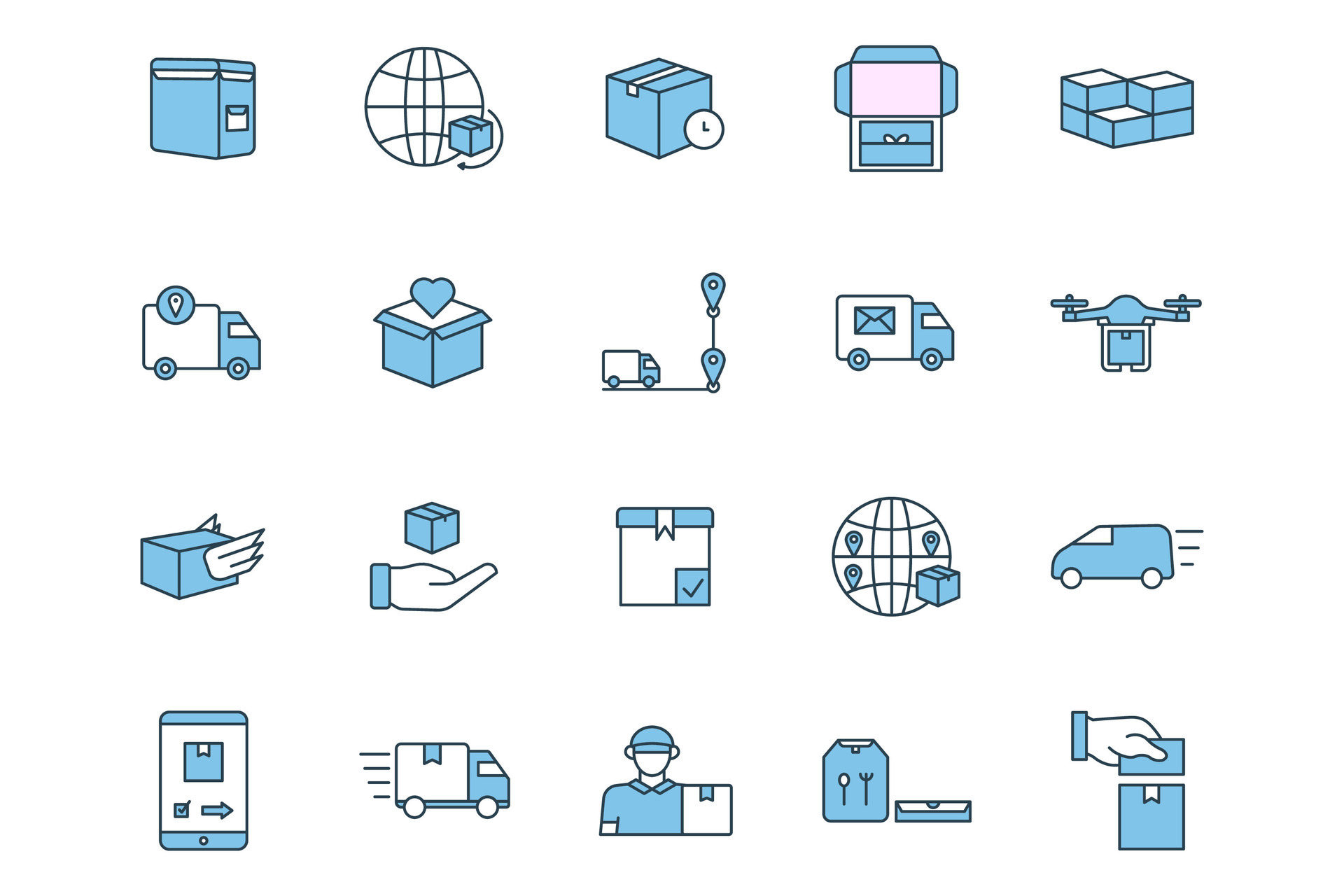 delivery icon set. delivery, bag, international, shipping, unboxing, package, stack, packages ...