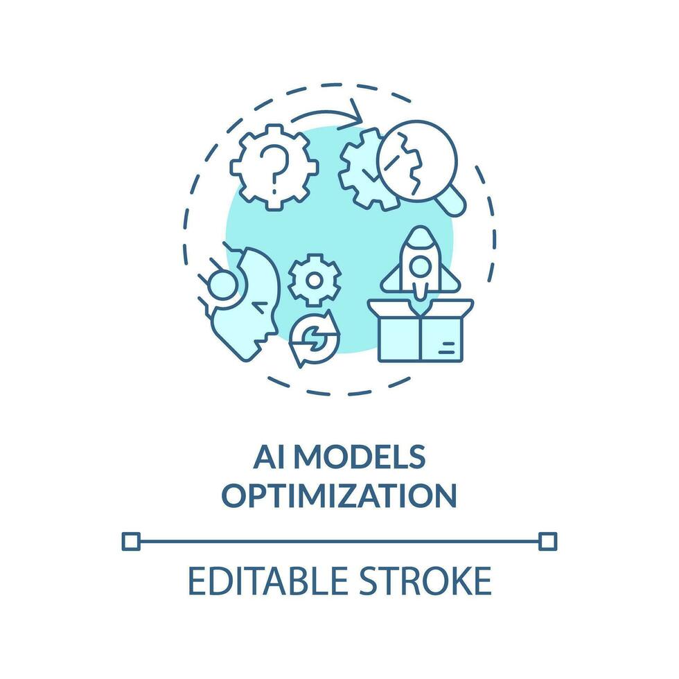 2D editable blue AI models optimization icon, simple isolated vector, AI engineer thin line ...