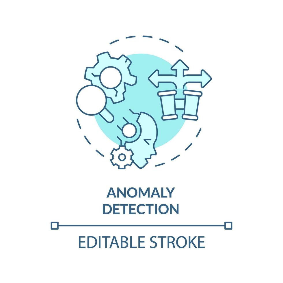 2D editable anomaly detection icon representing AI ops, isolated vector, blue thin line ...