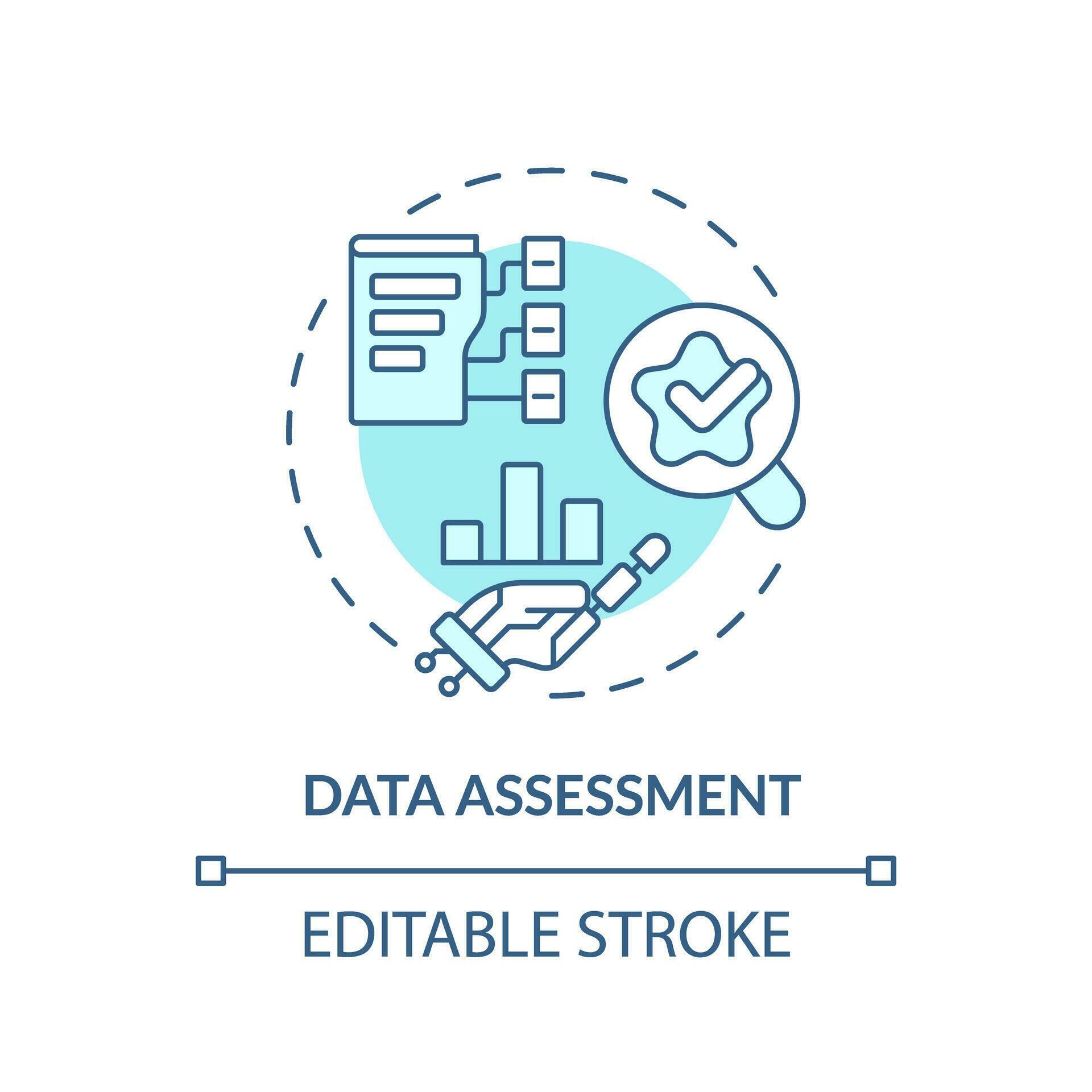 2D editable data assessment icon representing AI ops, isolated vector, blue thin line ...