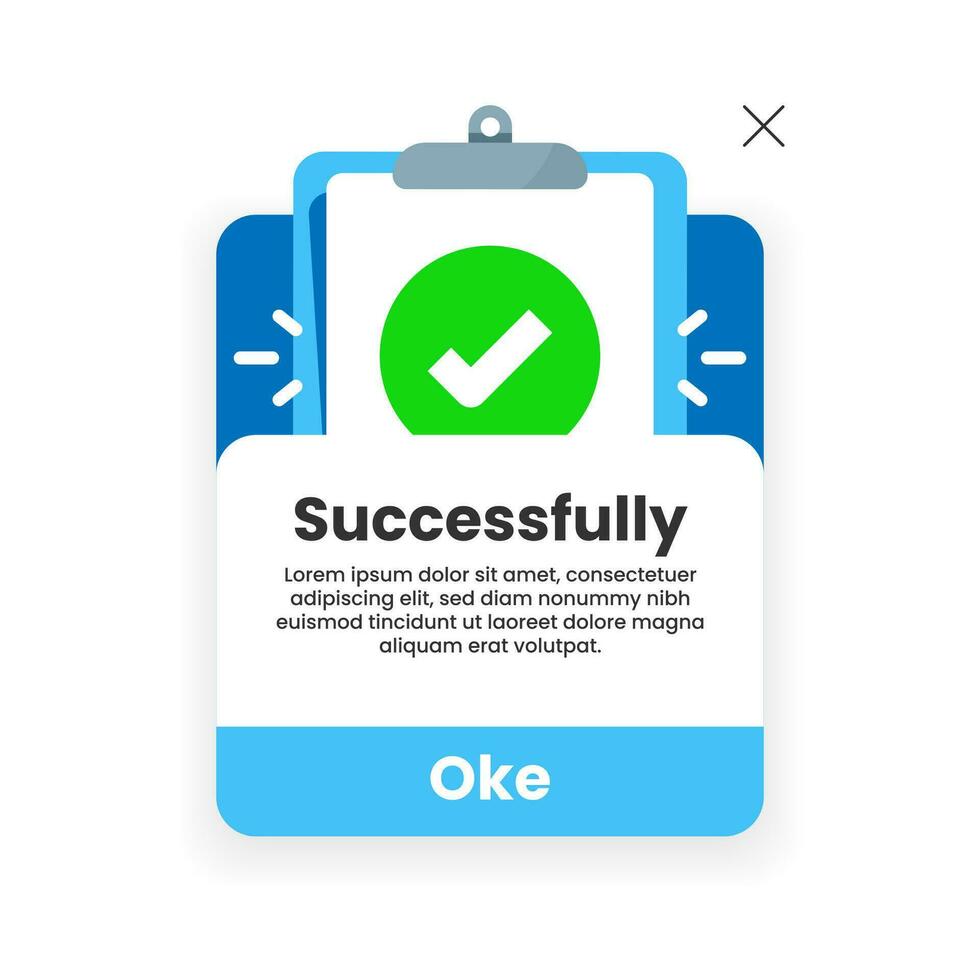 Done Successfully With Check Mark Pop Up Message Concept Illustration Flat Design Vector
