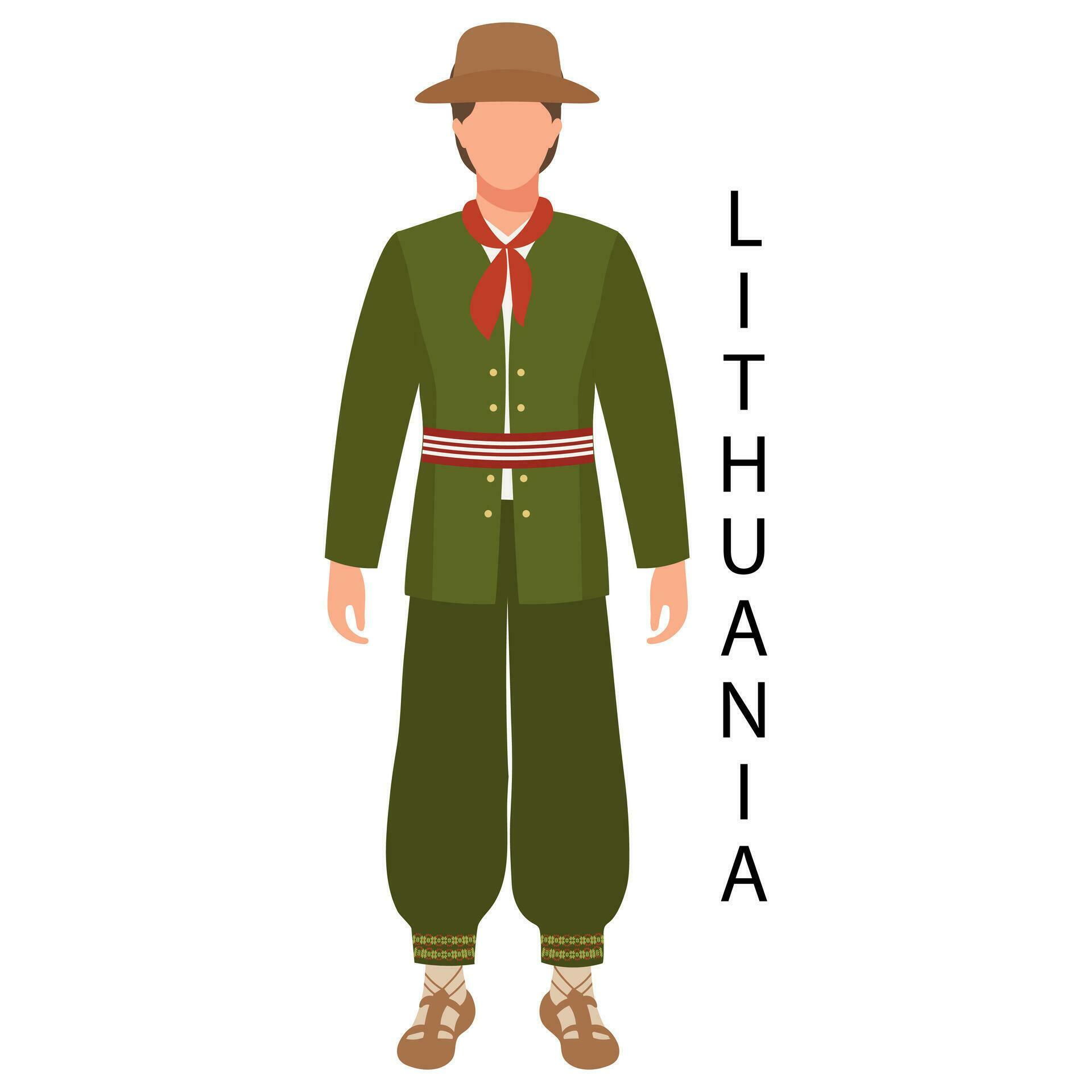 A man in Lithuanian folk costume. Culture and traditions of Lithuania. Illustration, vector ...