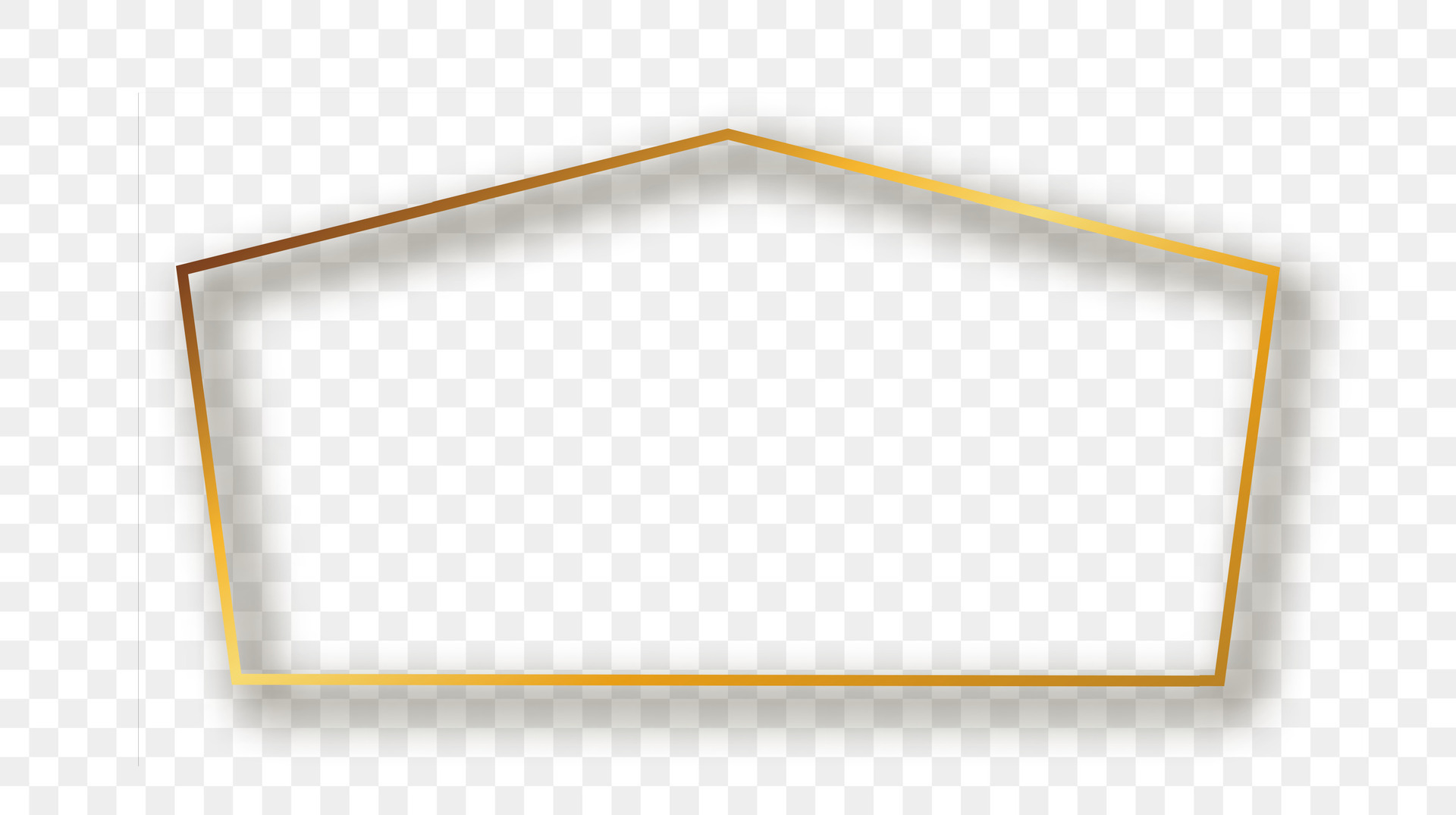 Gold glowing tetragon shape frame with shadow isolated on background. Shiny frame with glowing ...