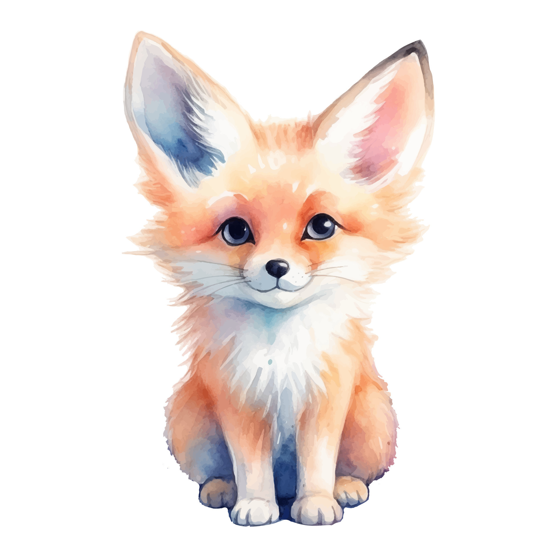 Watercolor fox. Vector illustration with hand drawn cute fox. Clip art ...