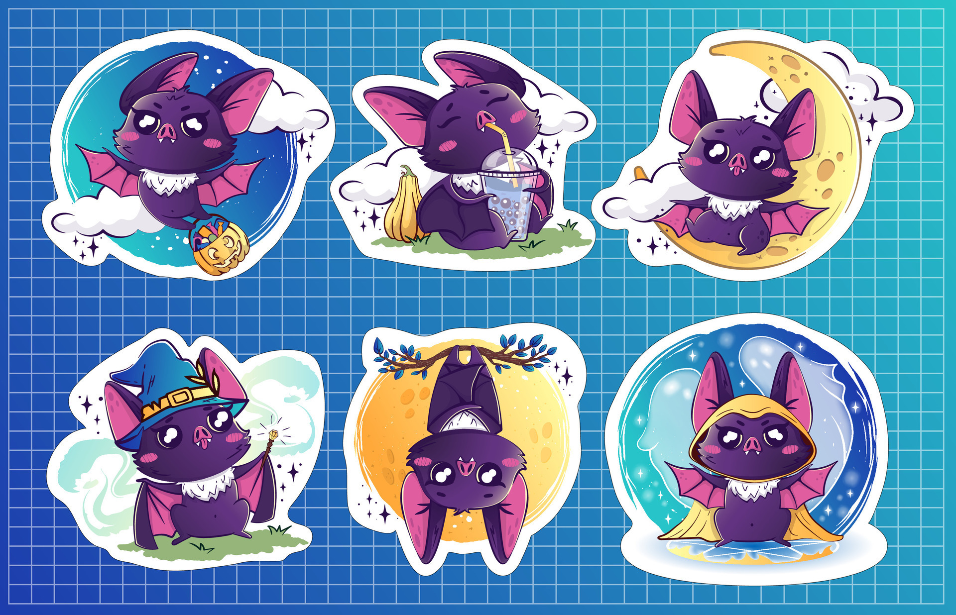 Sticker bundle bats for Halloween. Characters in Halloween costumes ...