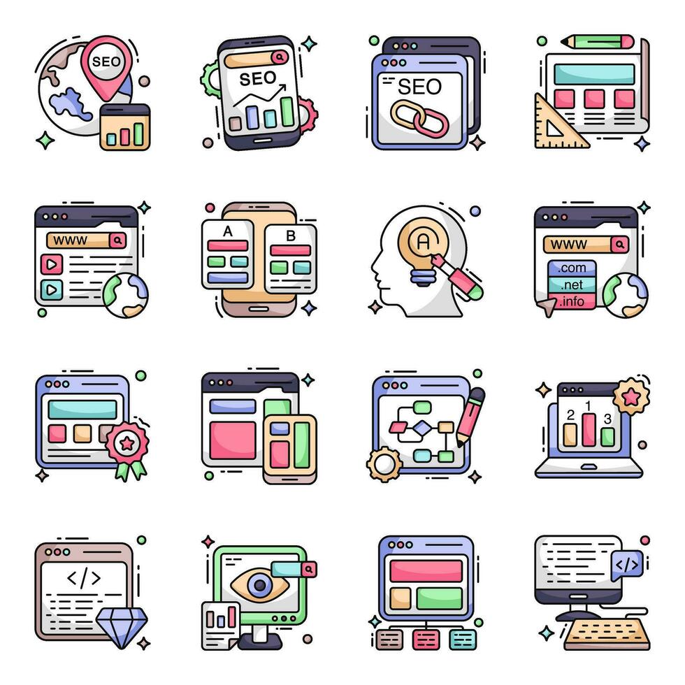 Pack of Seo and Data Flat Icons 34068883 Vector Art at Vecteezy