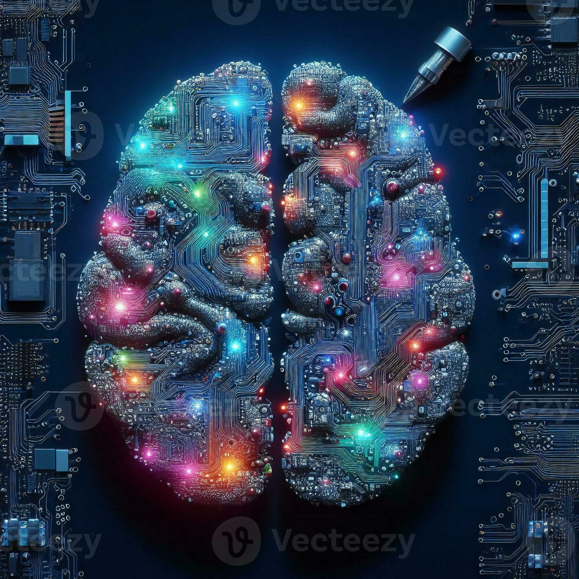 Creative design of brain on motherboard circuit progress futuristic ...