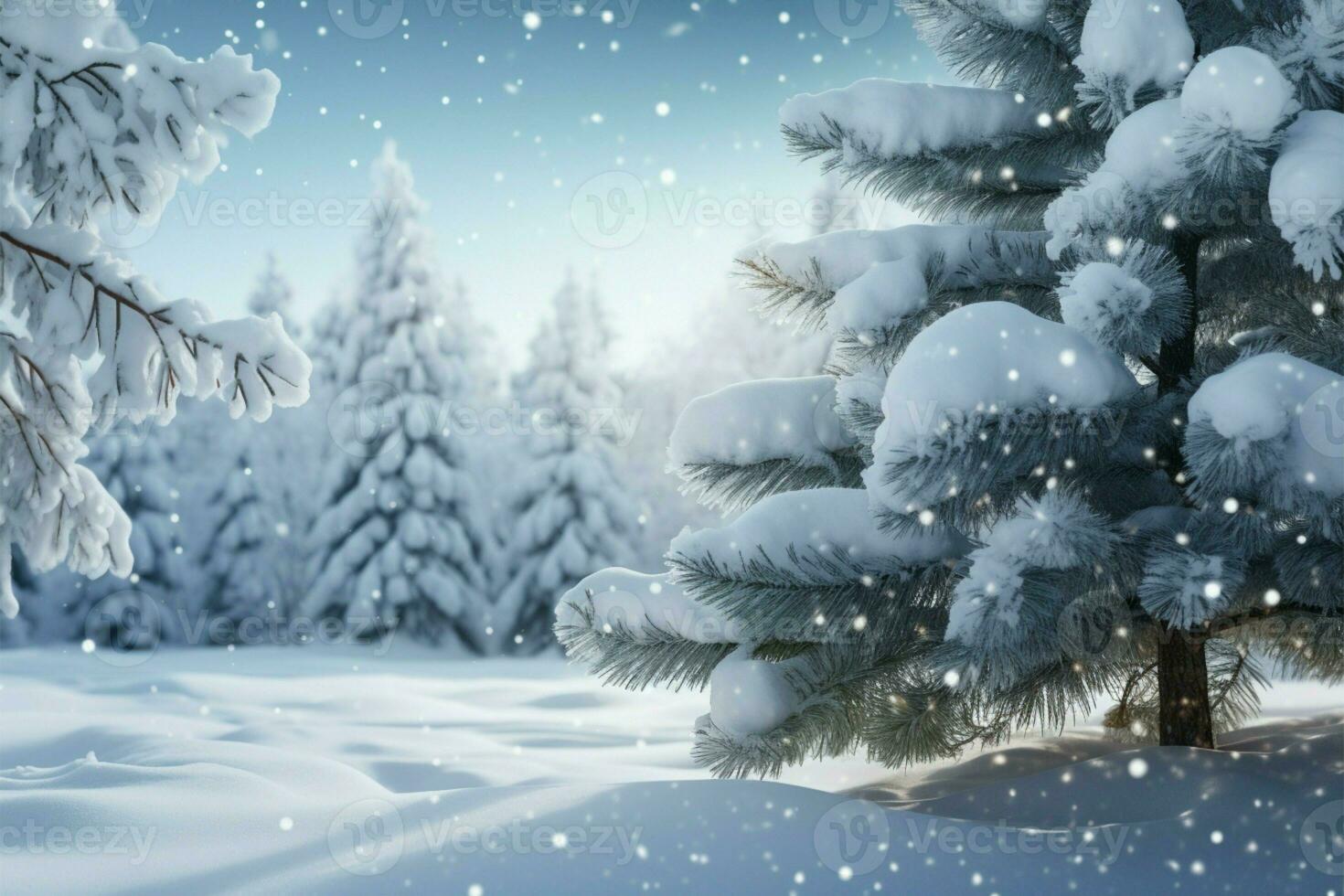Fir trees adorned with snow, creating a themed winter background AI ...