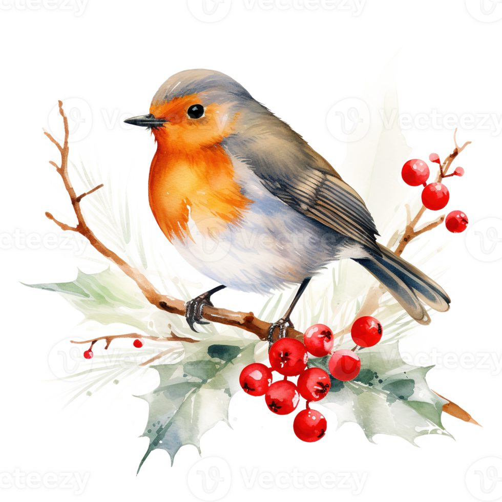 Robin Bird For Christmas Event Watercolor Style Ai Generated 34097730 Png