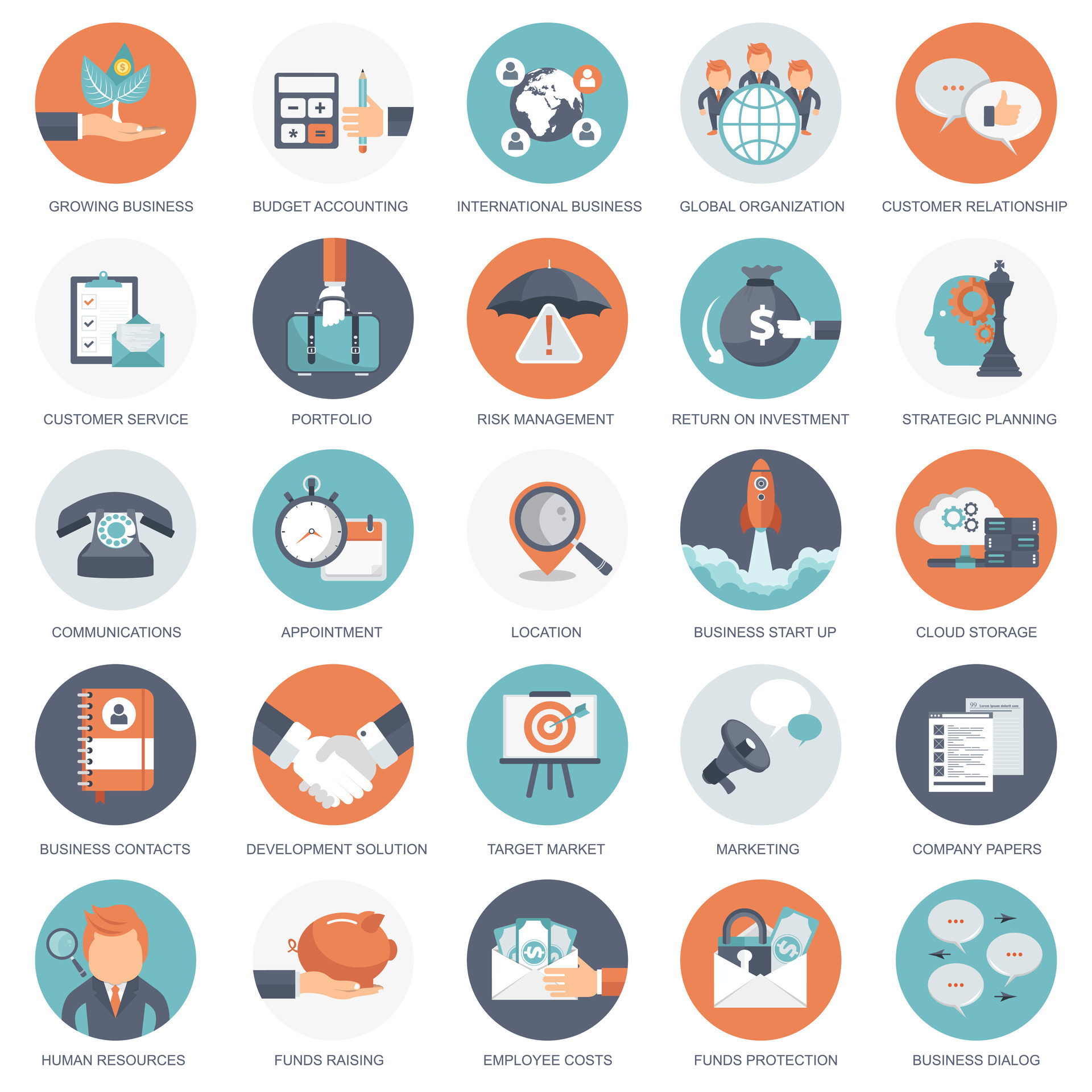 Business, management and finances icon set. Flat vector illustration ...