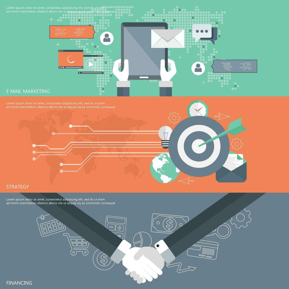 Set of flat design vector illustration concepts for e mail marketing, business strategy and ...