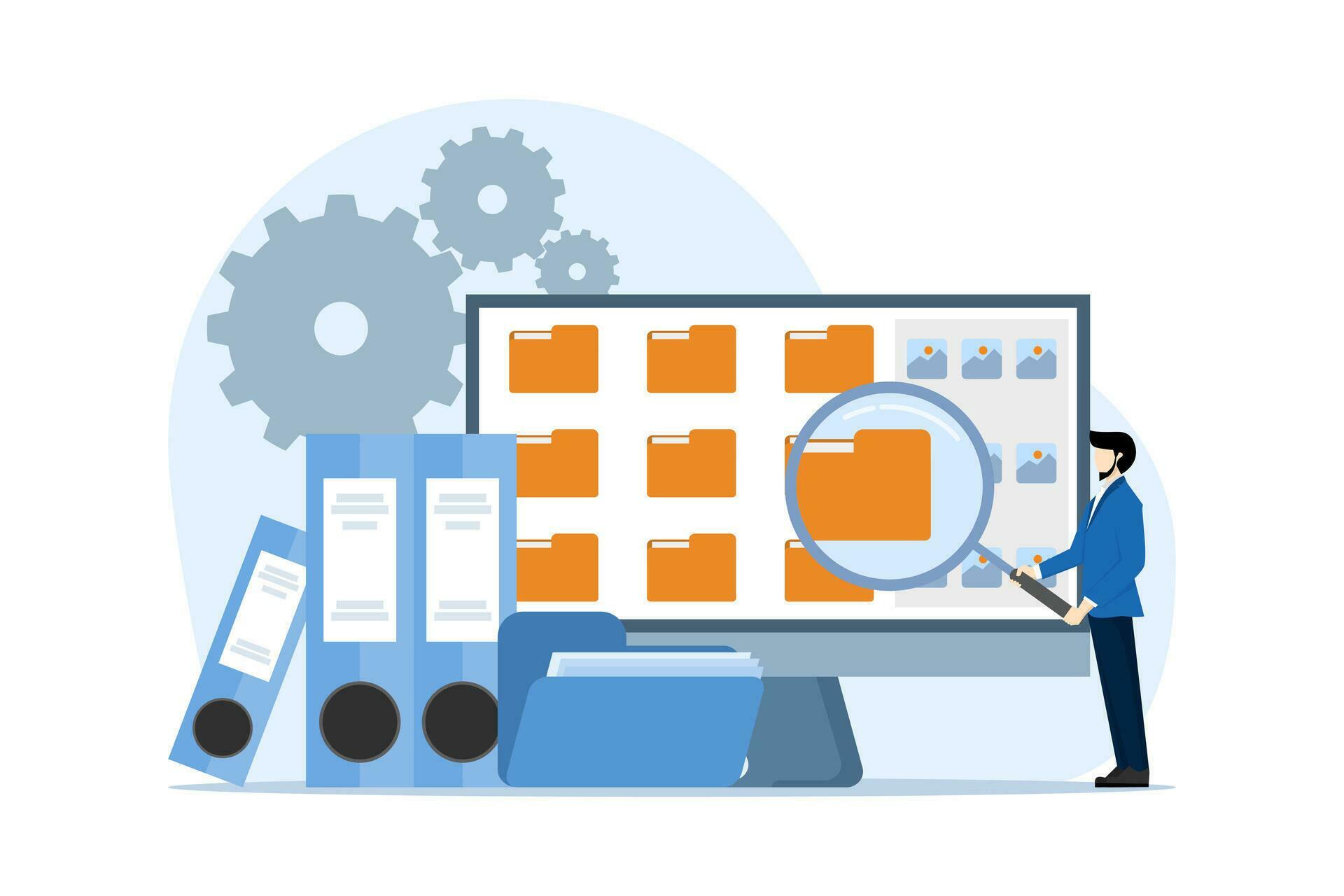 File manager and data storage concept. file management administration, data archiving concept ...