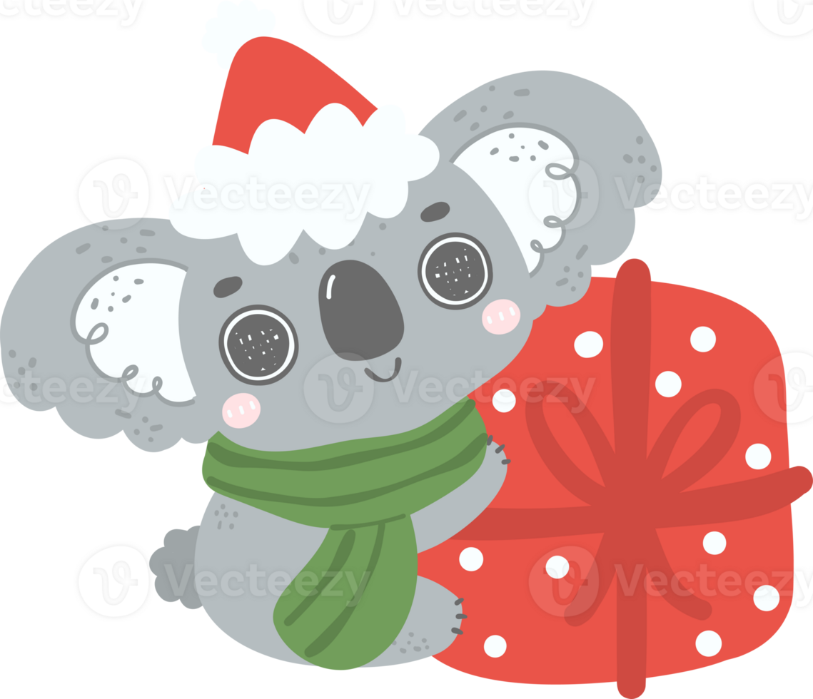 Cute Christmas Koala with Santa Hat cartoon illustration 34114726 PNG