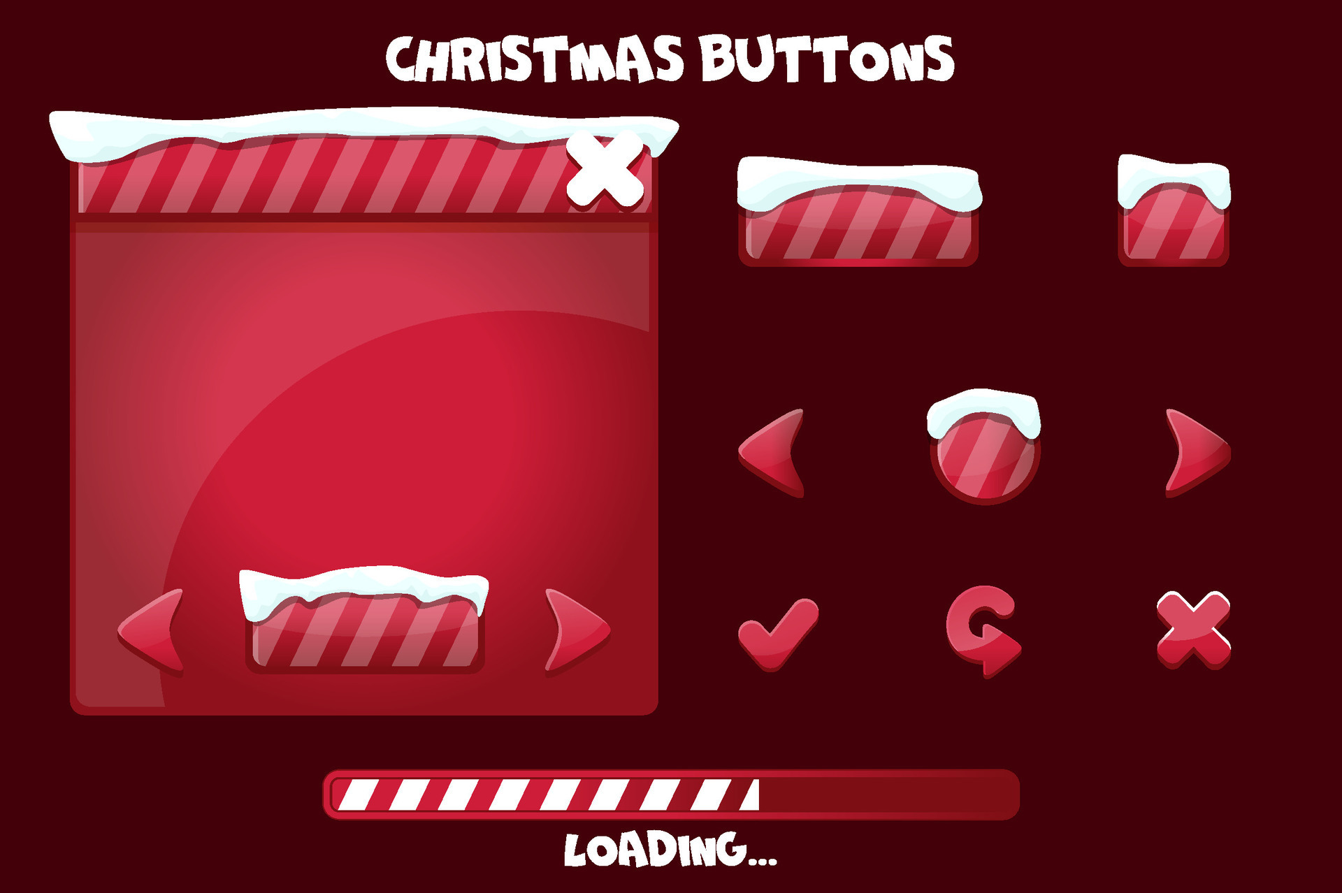 Cartoon Set Game Ui Buttons For Christmas In Red Vector Game User Interface And Loading With