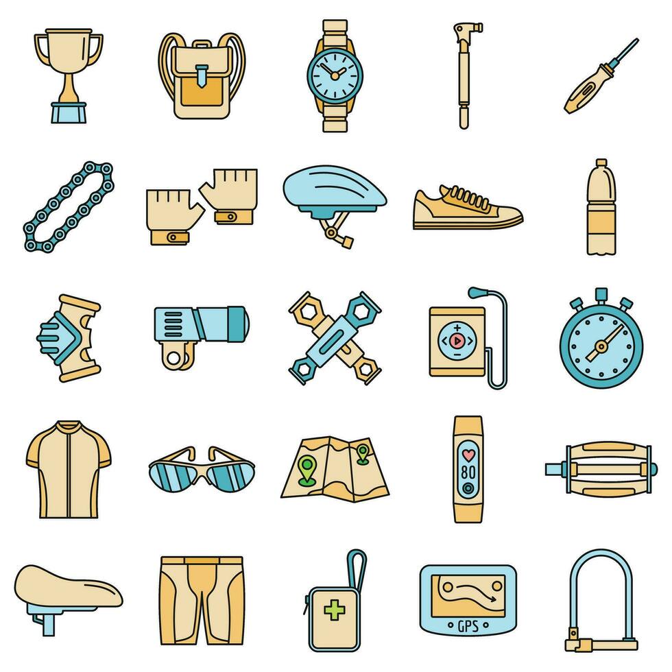 Cycling Equipment Kit Icons Set Vector Color 34120287 Vector Art At