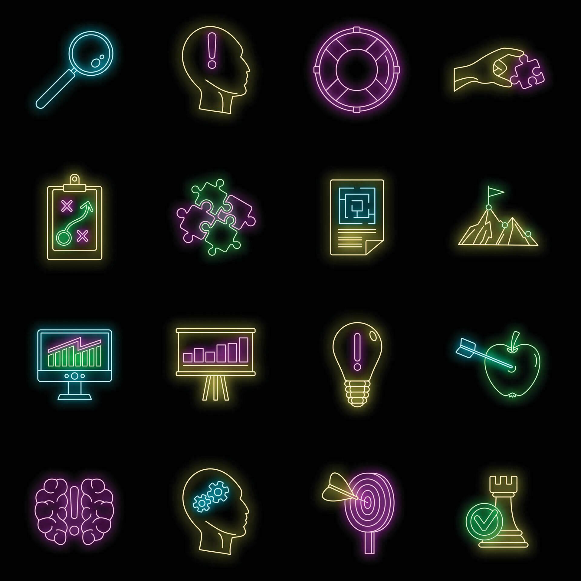 Problem solution icon set vector neon 34121252 Vector Art at Vecteezy