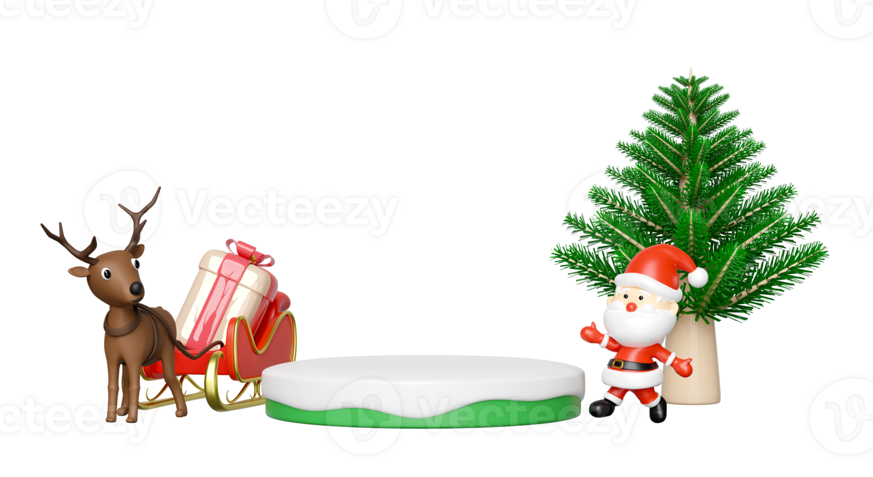 3d Podium Empty With Reindeer Santa Claus Sleigh T Box Christmas Tree Merry Christmas