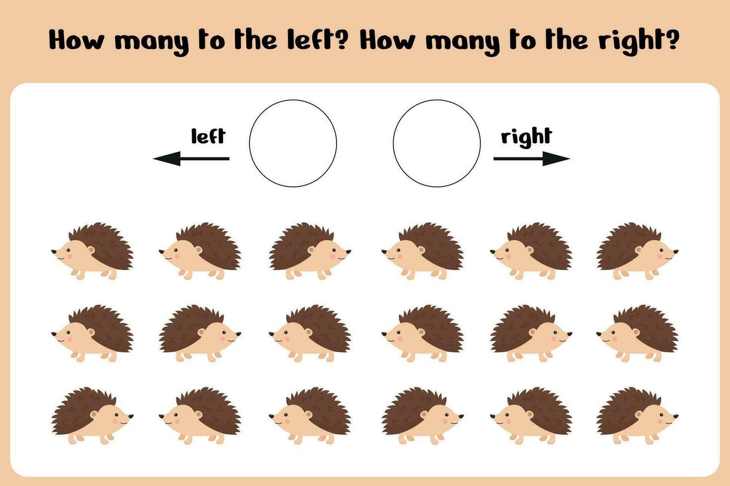 Logical game for children Left-right. Training sheet. Count how many ...