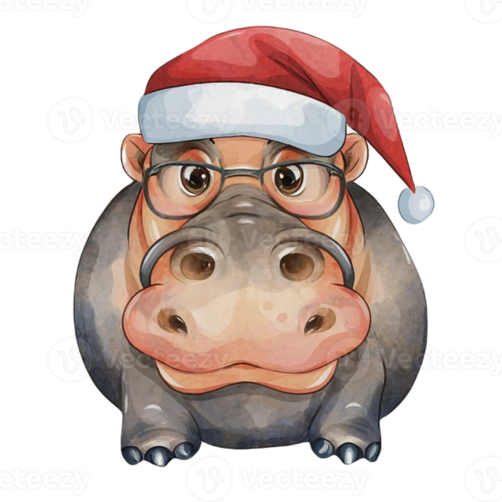 hipopótamo vestindo Sombrio óculos e uma santa chapéu ai generativo ...