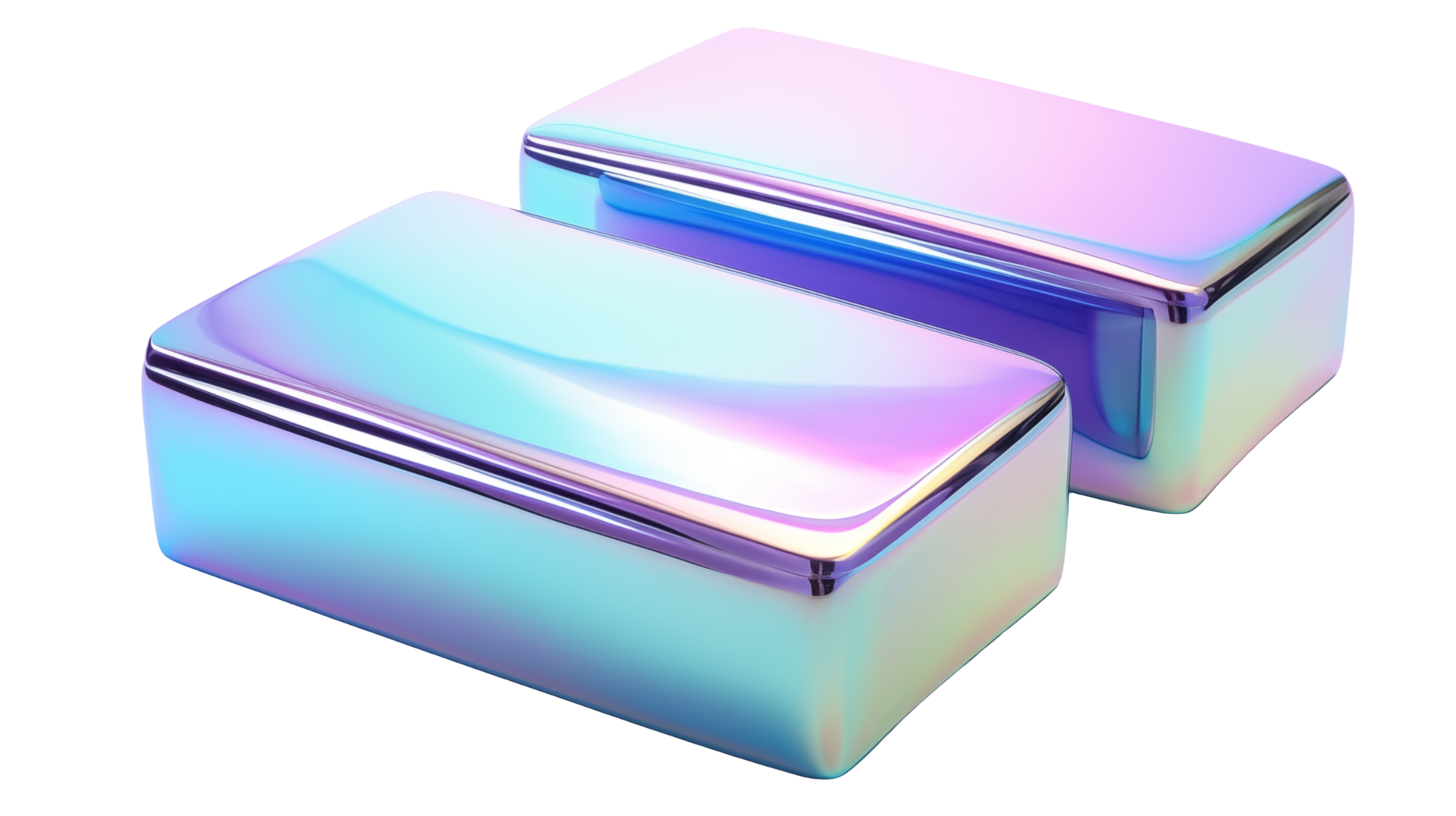 Abstract 3d Render Iridescent Box Shapes Holographic Metallic Shapes