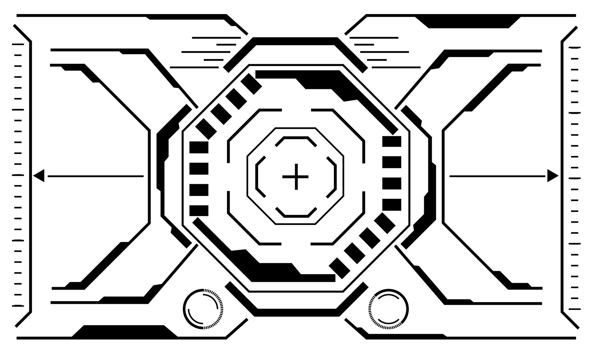 HUD sci-fi interface screen view black octagon geometric on white ...