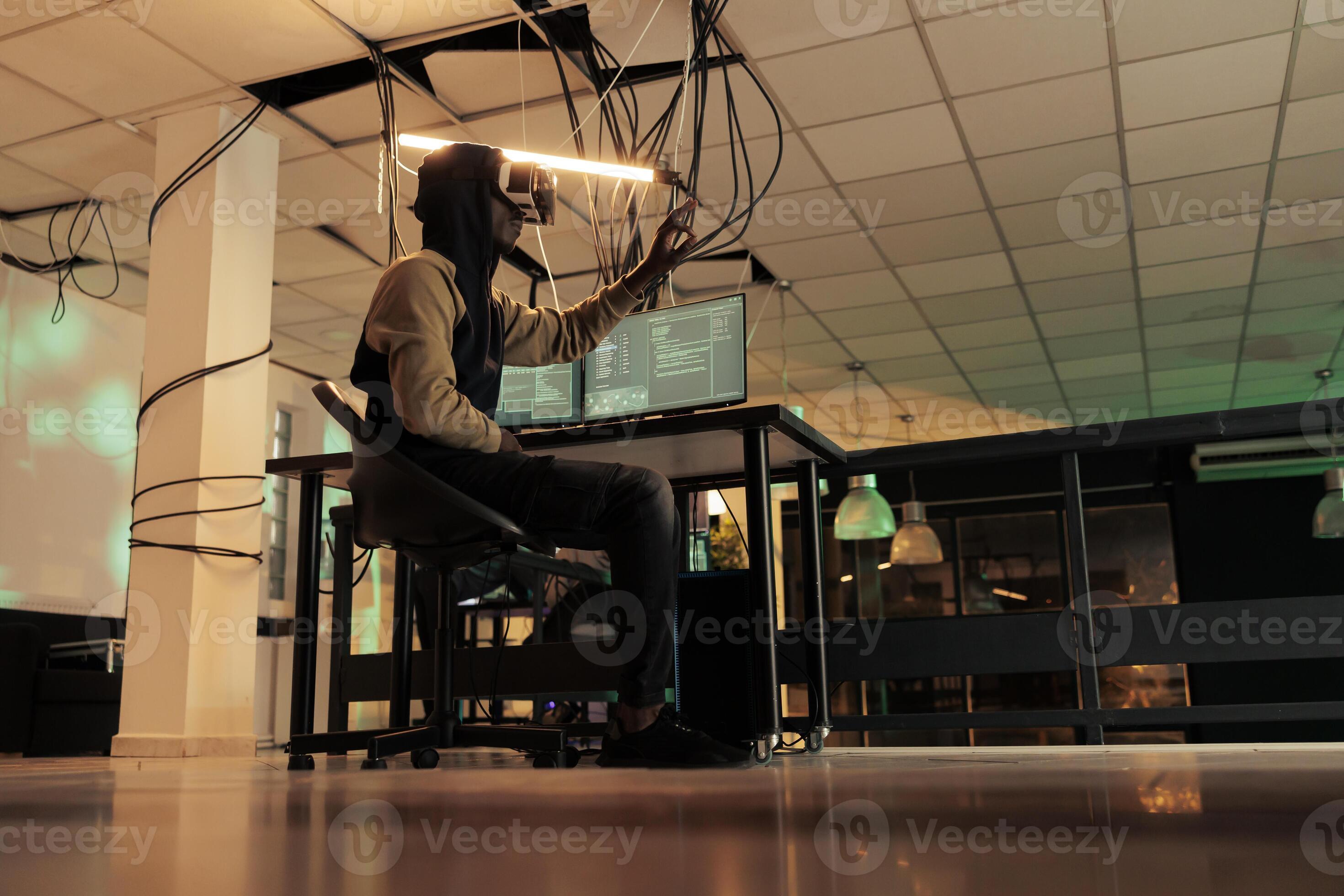 Hacker Breaking Into Computer System In Vr Glasses Hacking Database Spyware Coding Simulation