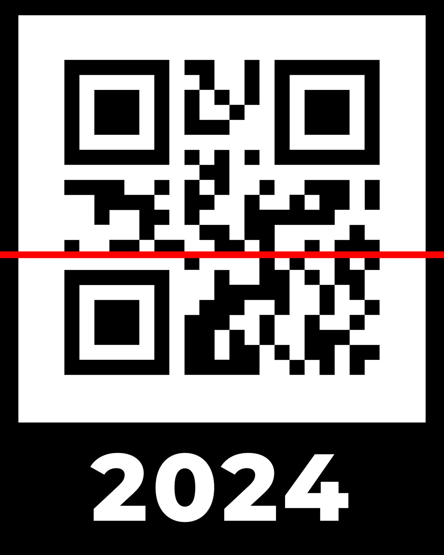 Real QR code 2024 numbers with red scan line. Happy New Year with covid ...