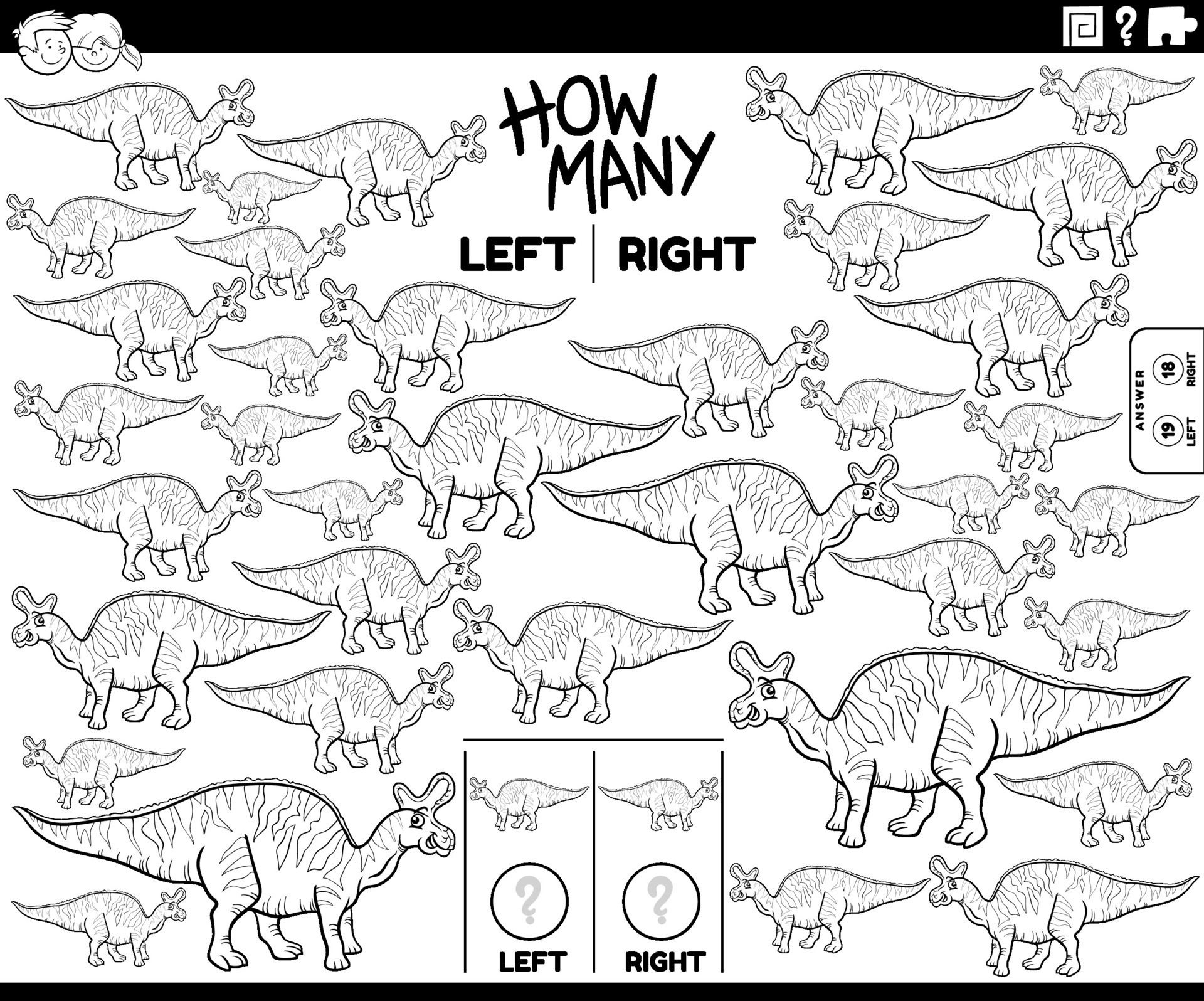 counting left and right pictures of cartoon dinosaur coloring page ...