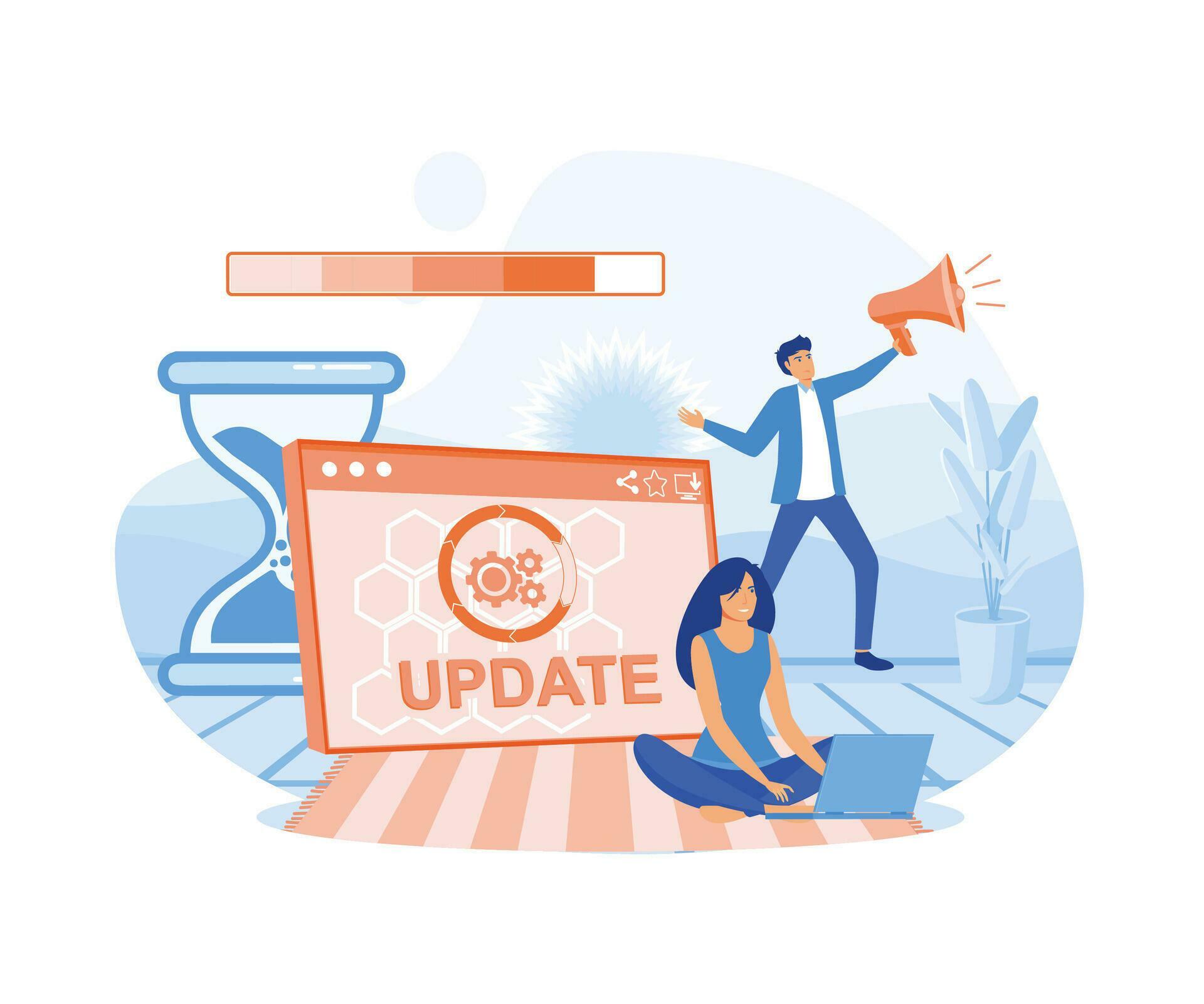 Software update or operating system. Updating progress bar. Installing app patch. flat vector ...