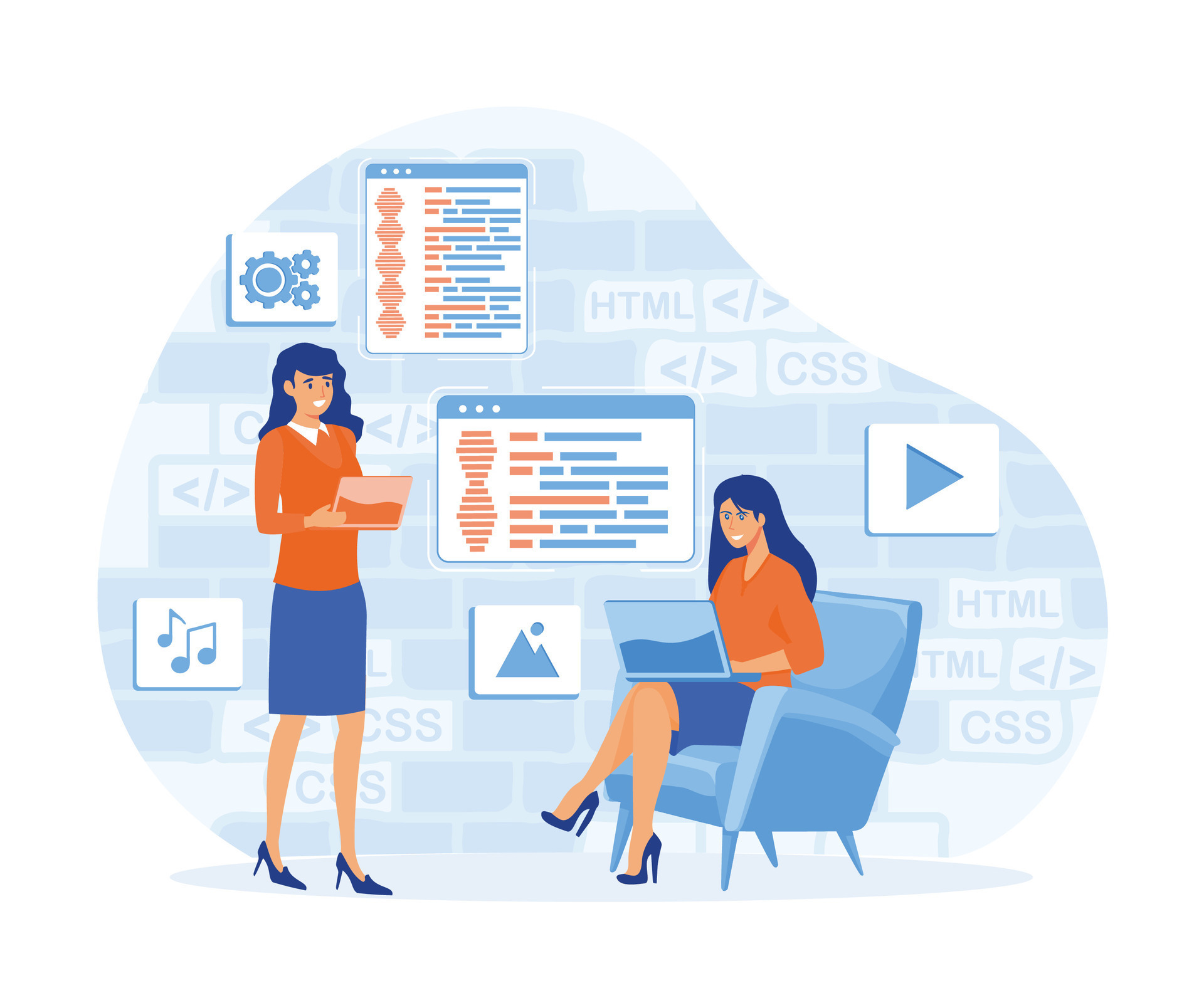 Programmer Cartoon Character Developing Website Coding Flat