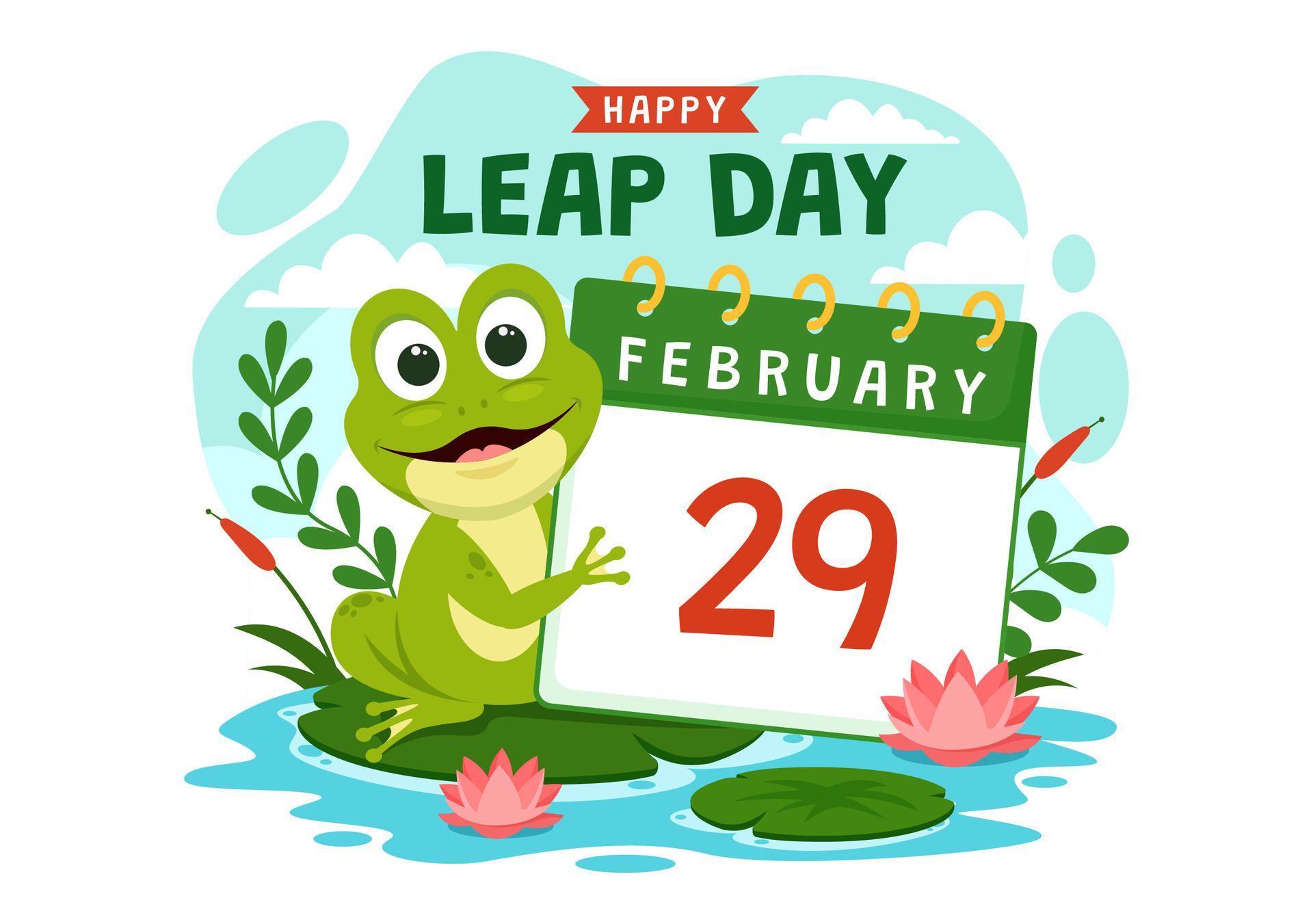 Happy Leap Day Vector Illustration on 29 February with Jumping Frogs ... Happy Leap Day Vector Illustration on 29 February with Jumping Frogs ...
