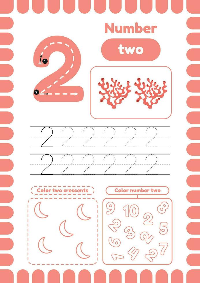 Trace number two.Handwriting practice for kids. Activity page for kids ...