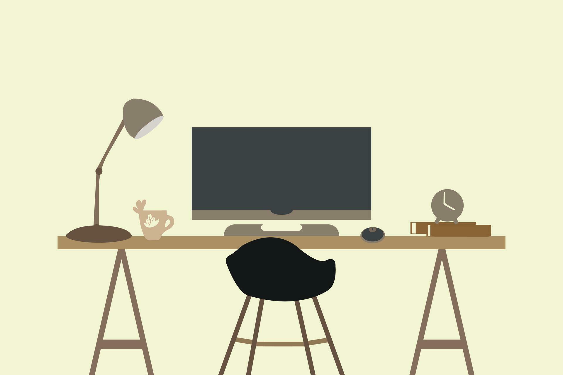 Computer table with full setup background. Vector illustration 34217867 ...