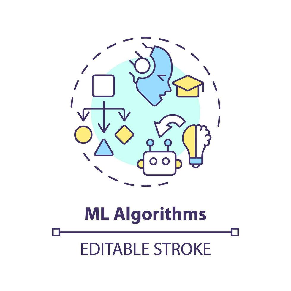 2D editable multicolor ML algorithms icon, simple isolated vector, AI ...
