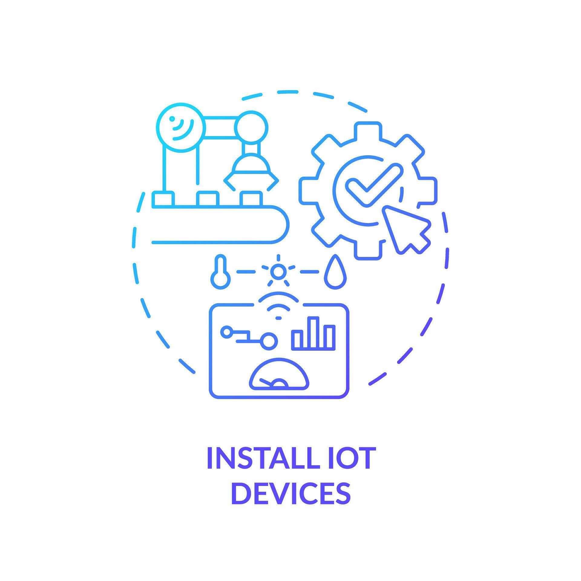 2D gradient icon install IOT devices concept, isolated vector, predictive maintenance thin line ...