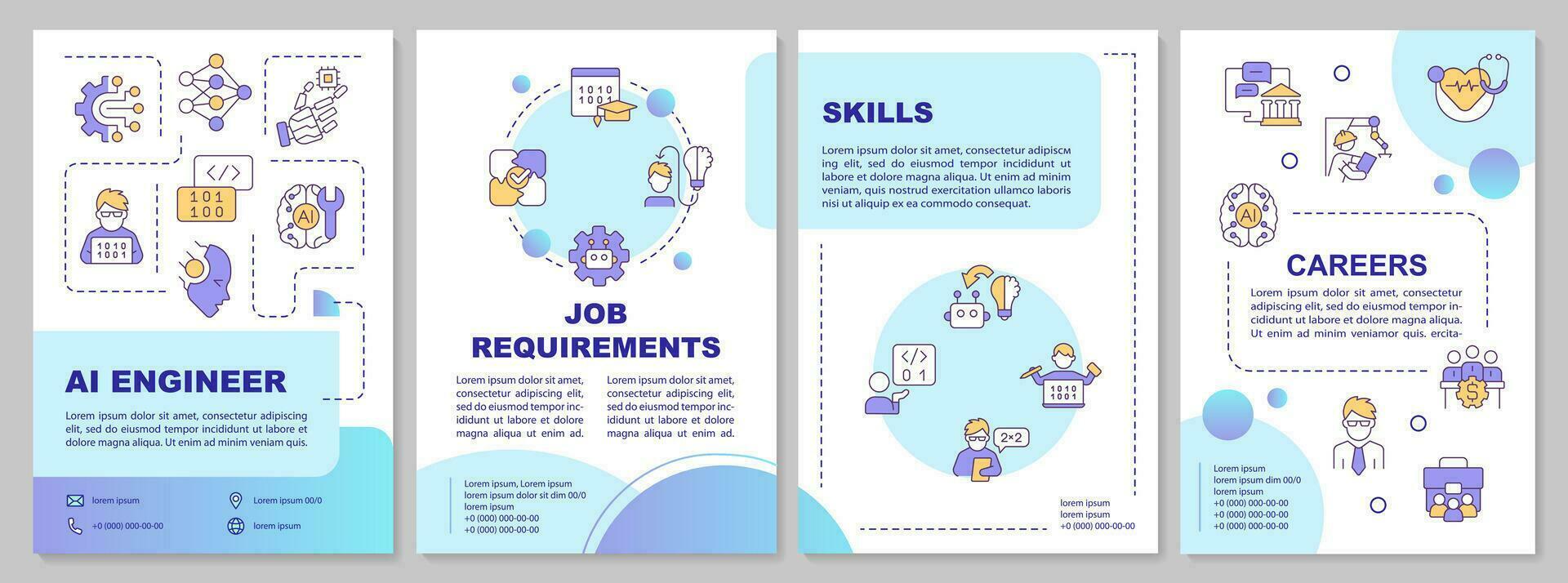 2D AI engineer brochure template, leaflet design with gradient thin linear icons, 4 vector ...