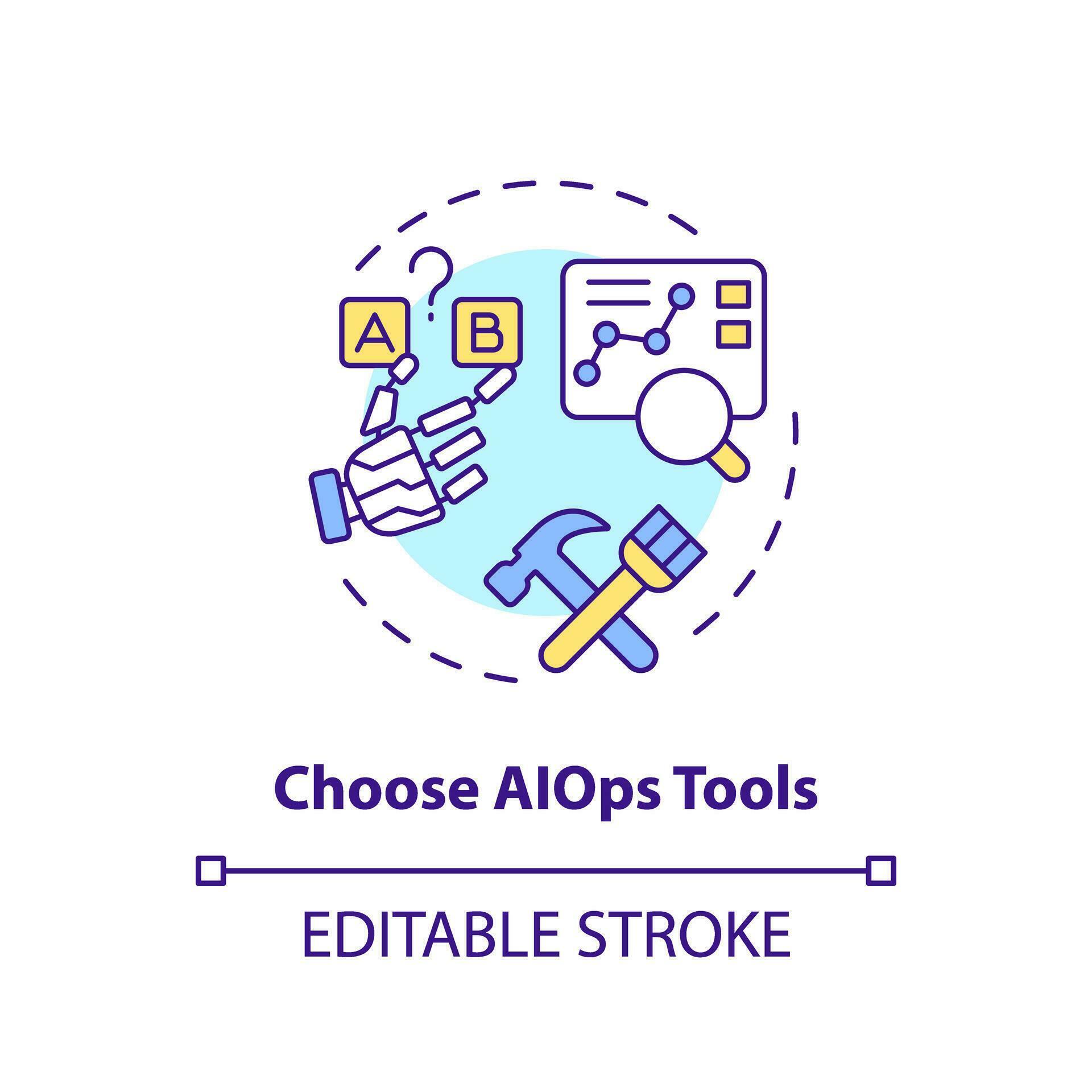 2D editable choose AI ops tools icon representing AI ops, isolated vector, multicolor thin line ...