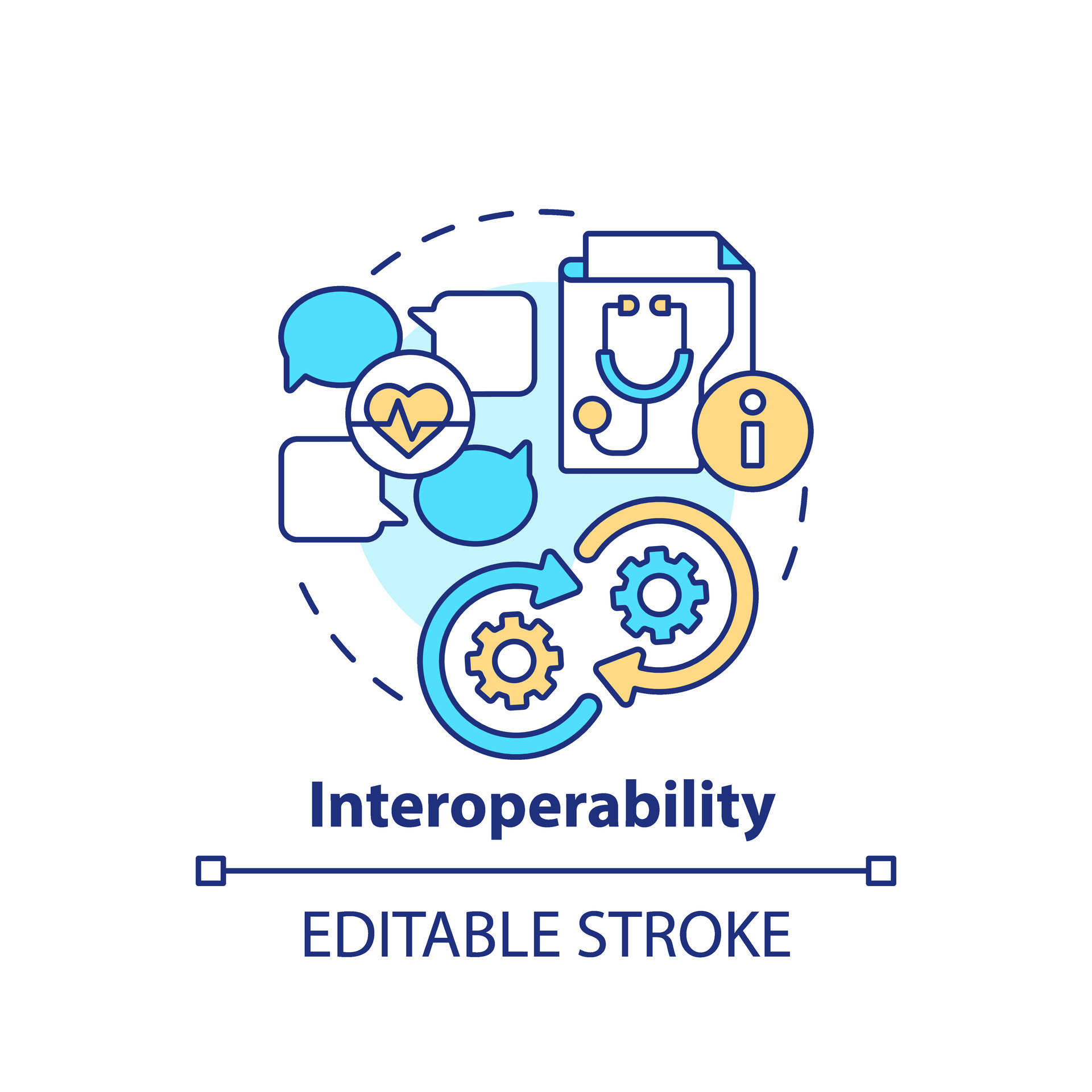 2D editable multicolor icon interoperability concept, isolated vector ...