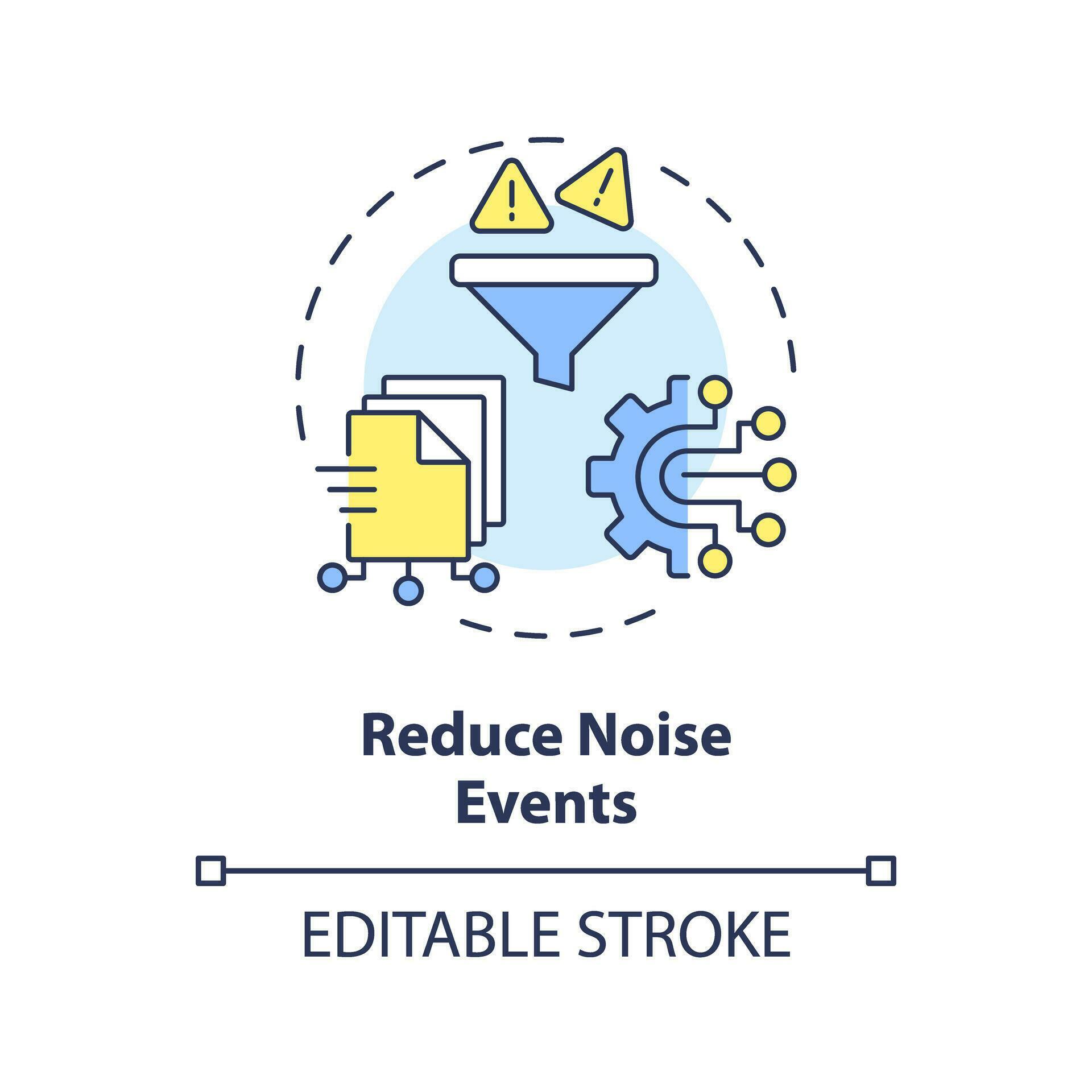 2D editable reduce noise events icon representing AI ops, isolated vector, multicolor thin line ...