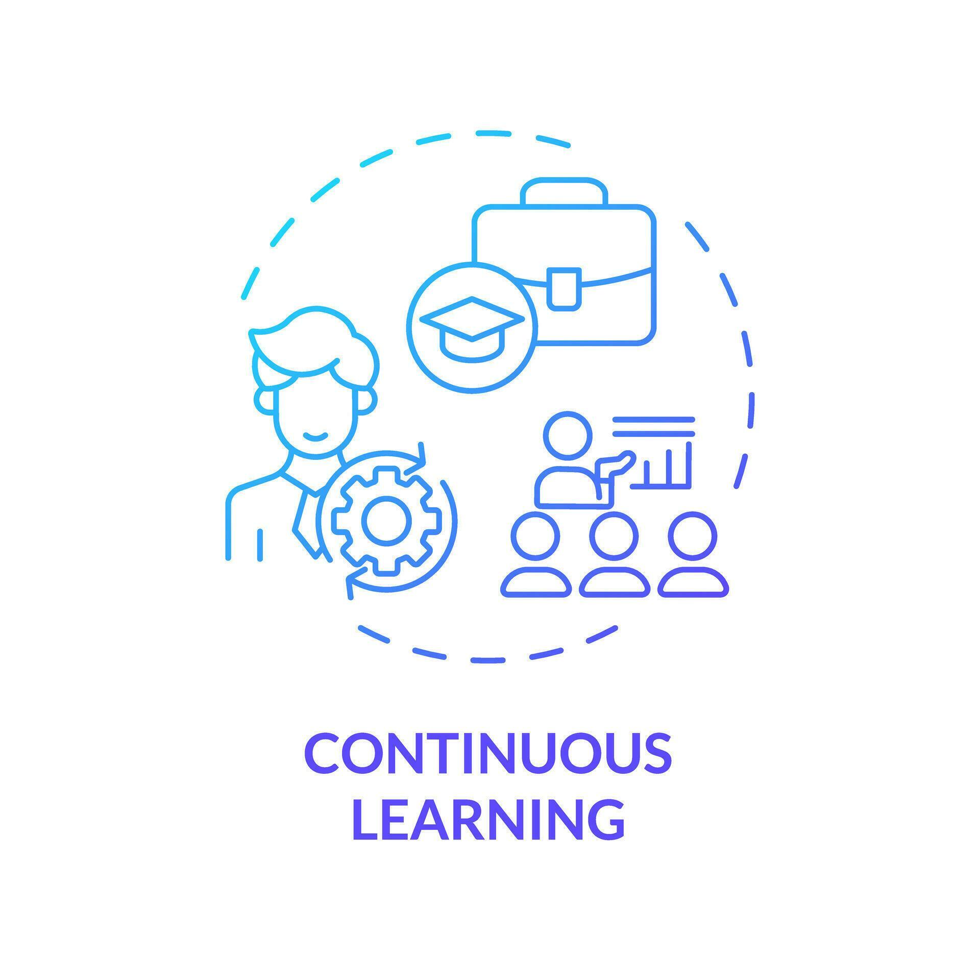 2D gradient icon continuous learning concept, isolated vector, mindful ...