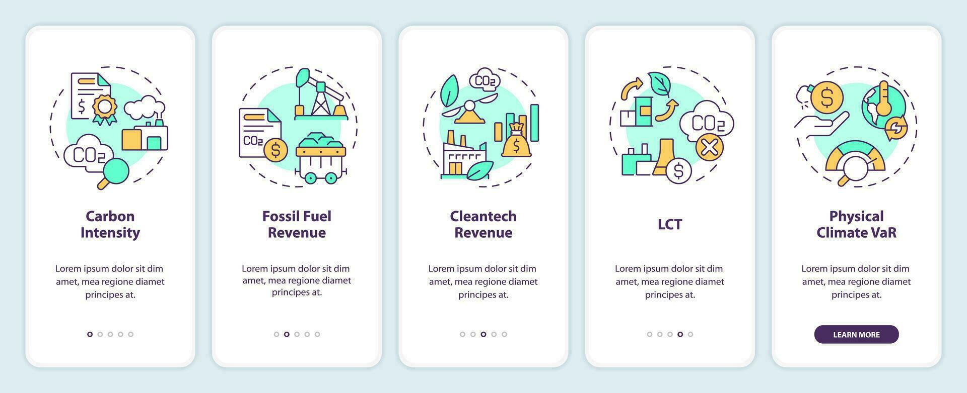2d Icons Representing Climate Metrics Mobile App Screen Set